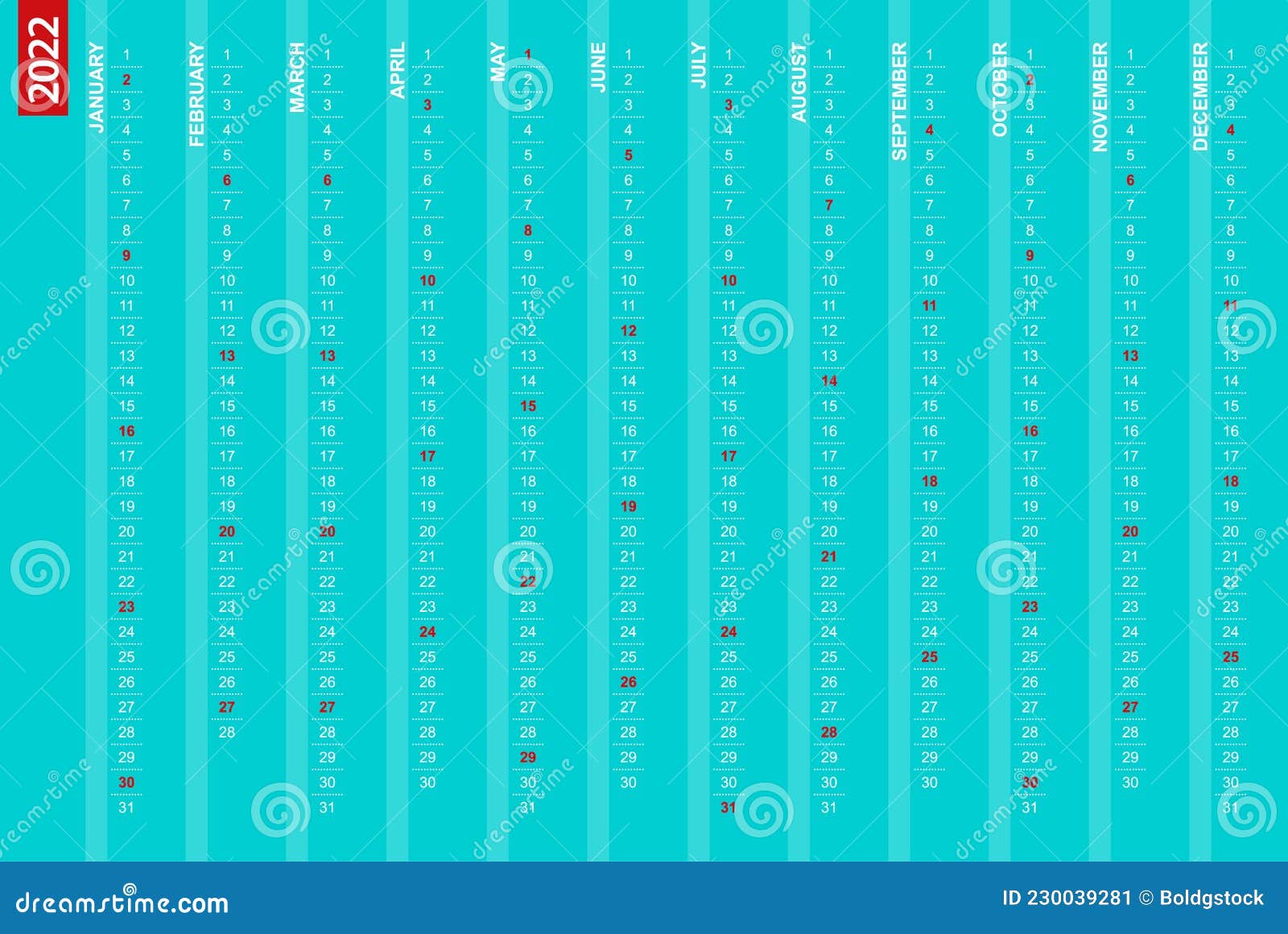 2022 Vertical Calendar with Selected Sundays Stock Vector ...