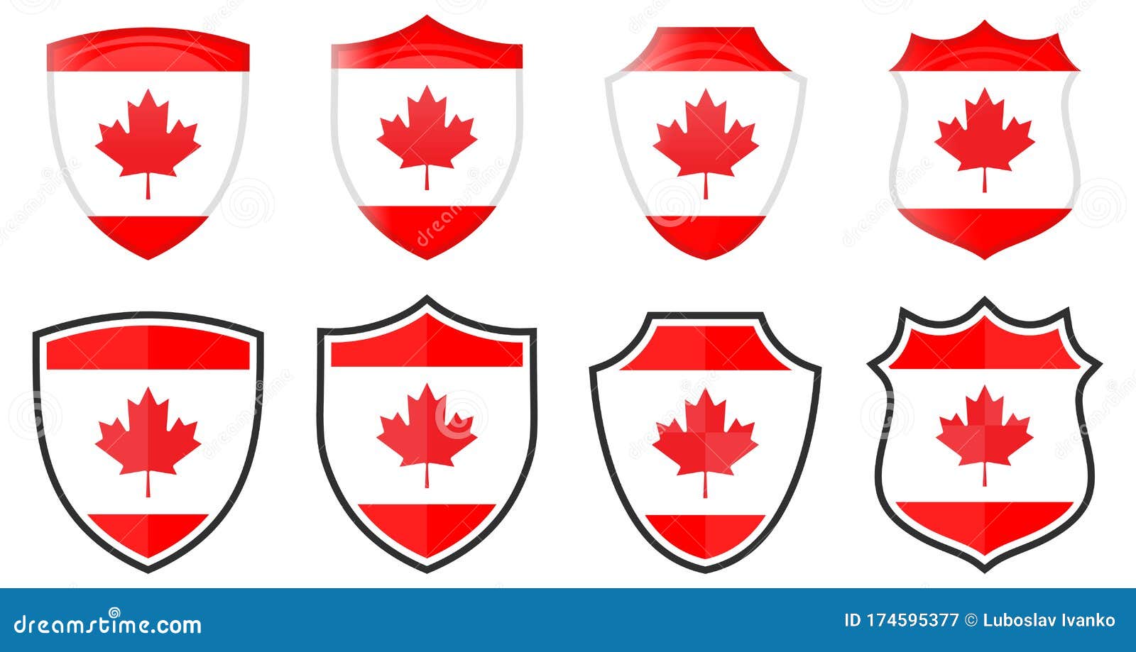Vertical Canada Maple Leaf Flag in Shield Shape, Four 3d and Simple ...