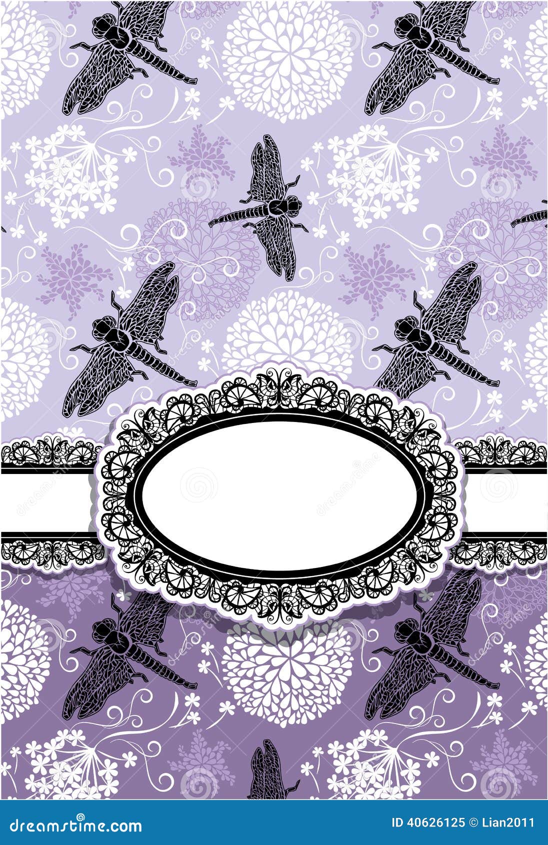 Vertical Card with Flowers and Dragonfly. Stock Vector - Illustration ...