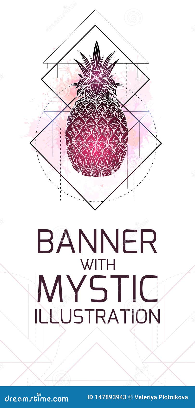 Vertical Card with Mystical Illustration of a Pineapple with a Contour ...