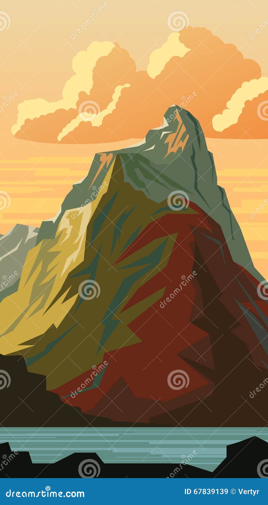 Vertical Cartoon Illustration of Mountain Peak Stock Vector ...