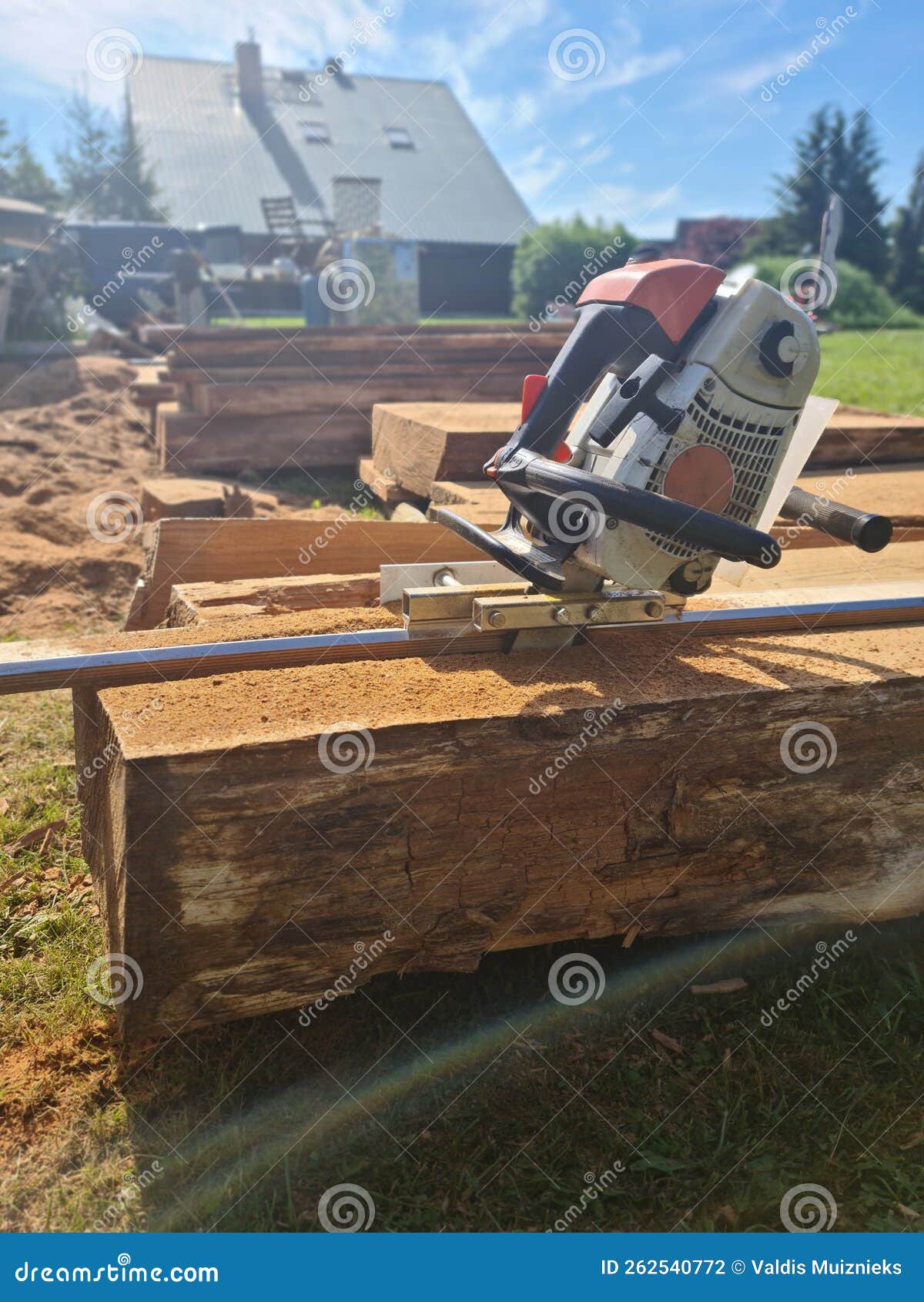 Vertical Chainsaw Mill Cutting Tree Logs on Boards Stock Photo - Image ...