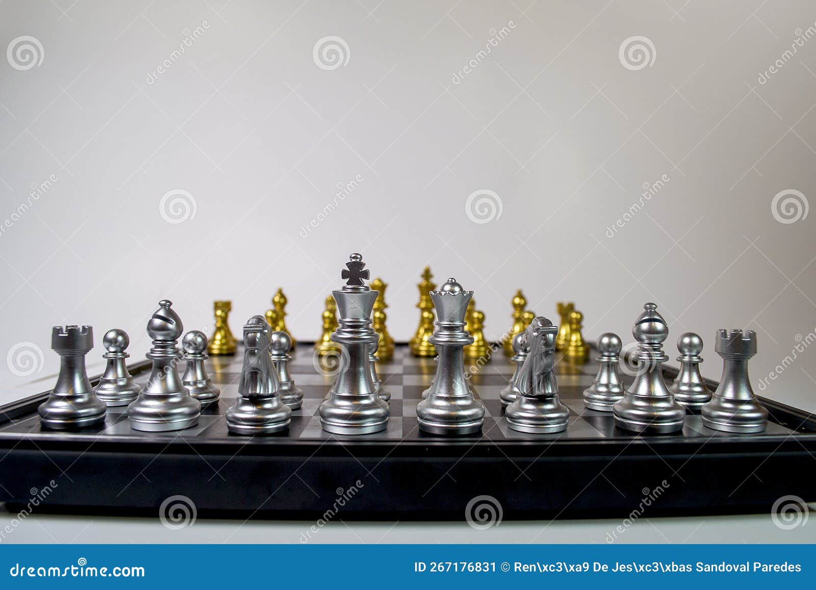 Vertical Chess Table Seen in First Person, Silver Pieces, White ...
