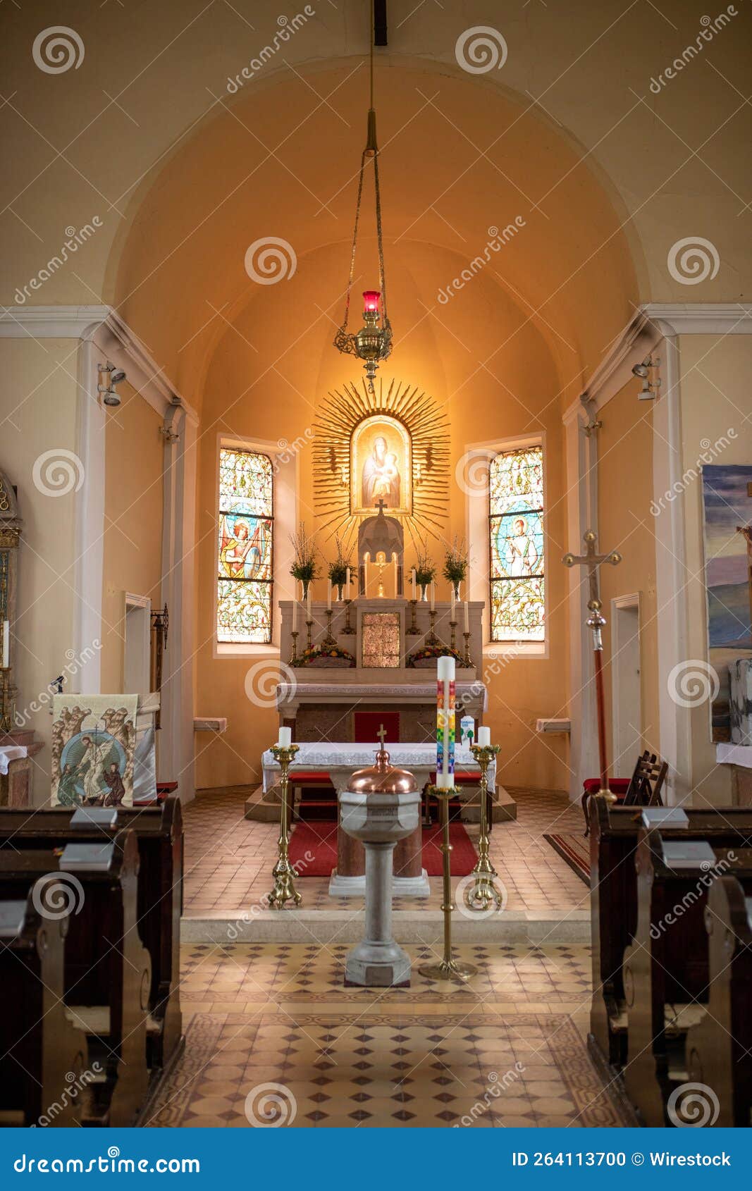 Vertical of a Church Interior with Beautiful Design Stock Photo - Image ...