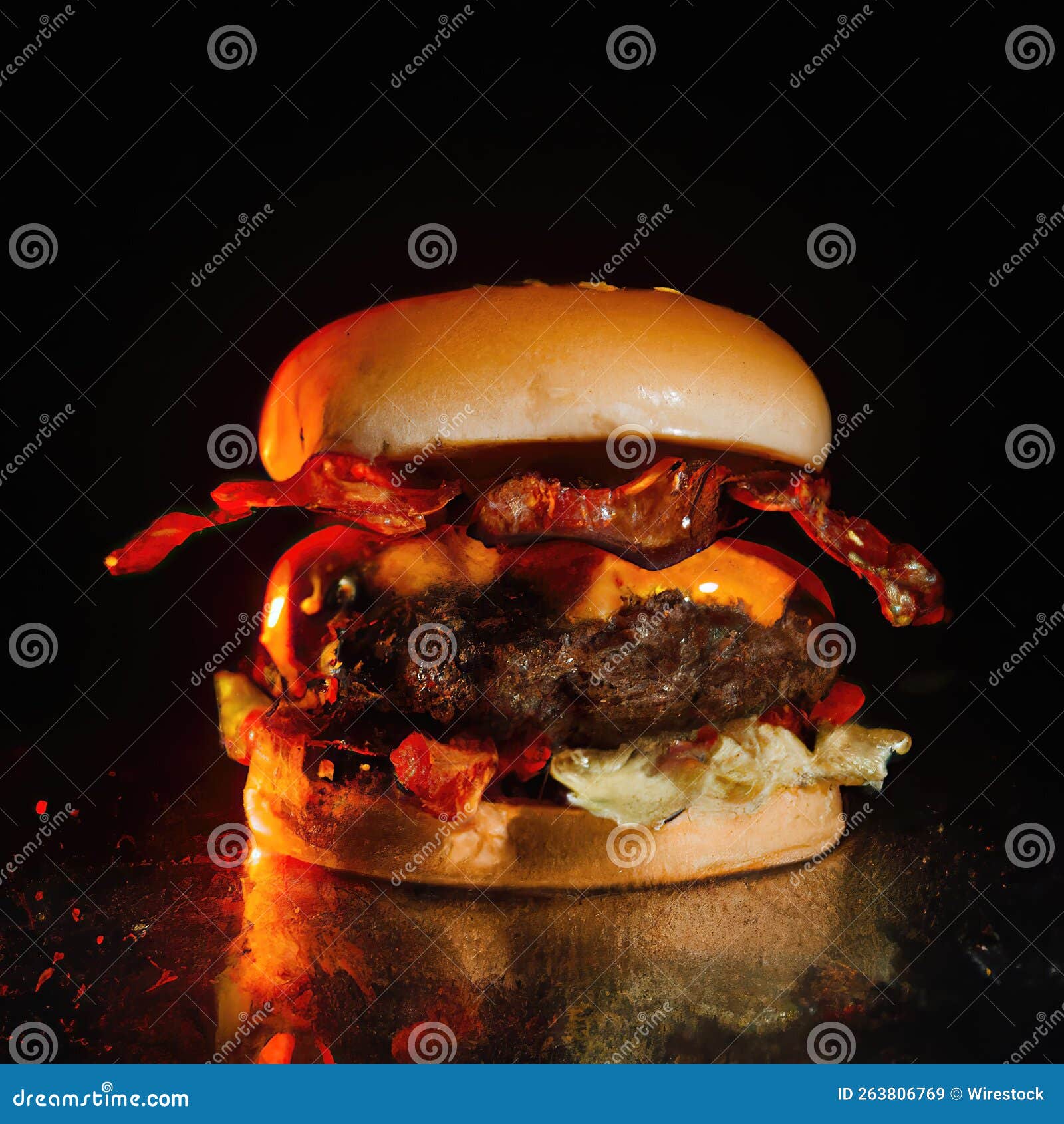 Vertical Close-up of a Burger on a Black Background Stock Image - Image ...