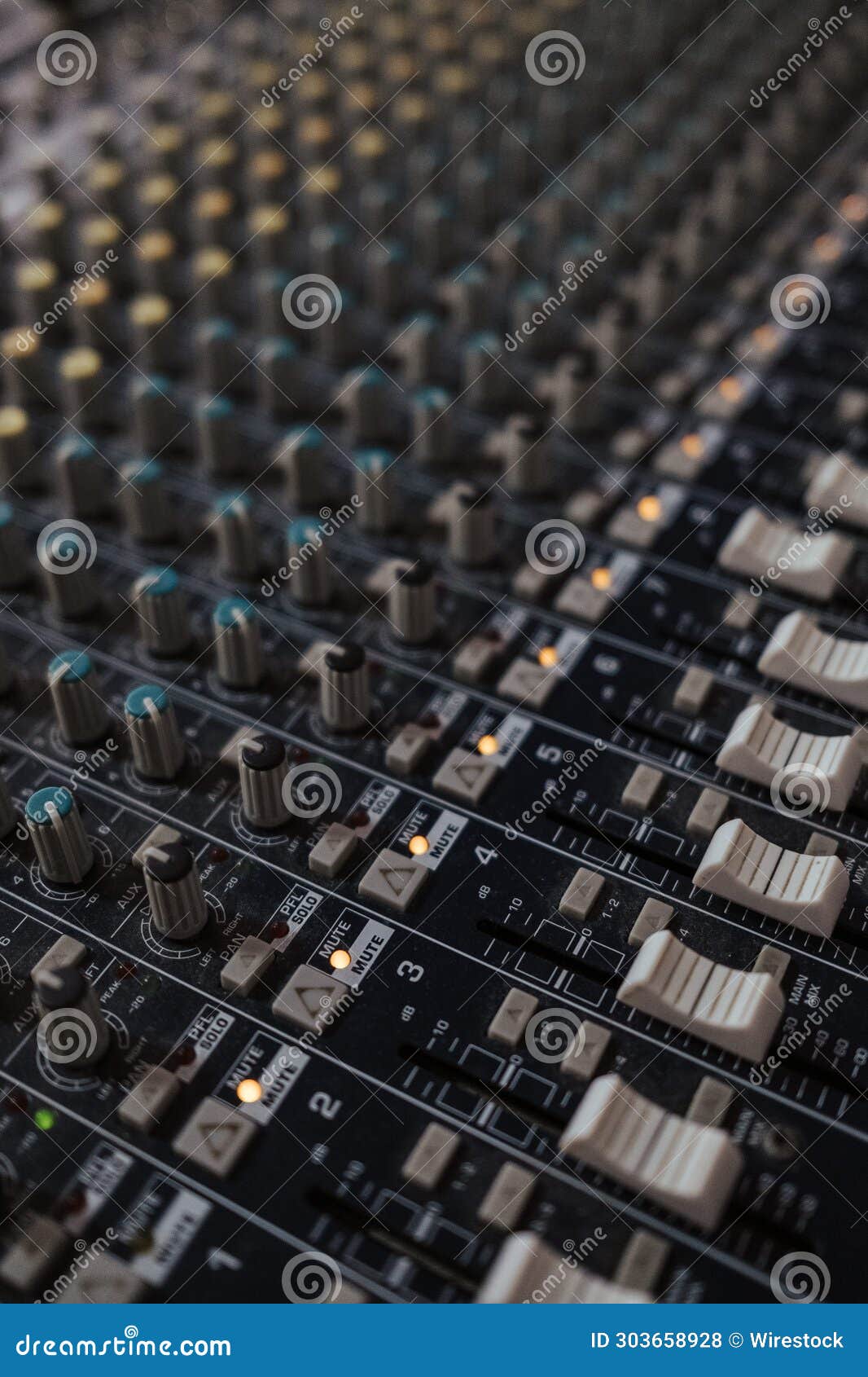 Vertical Closeup of an Analog Audio Mixer in a Studio Stock Photo ...