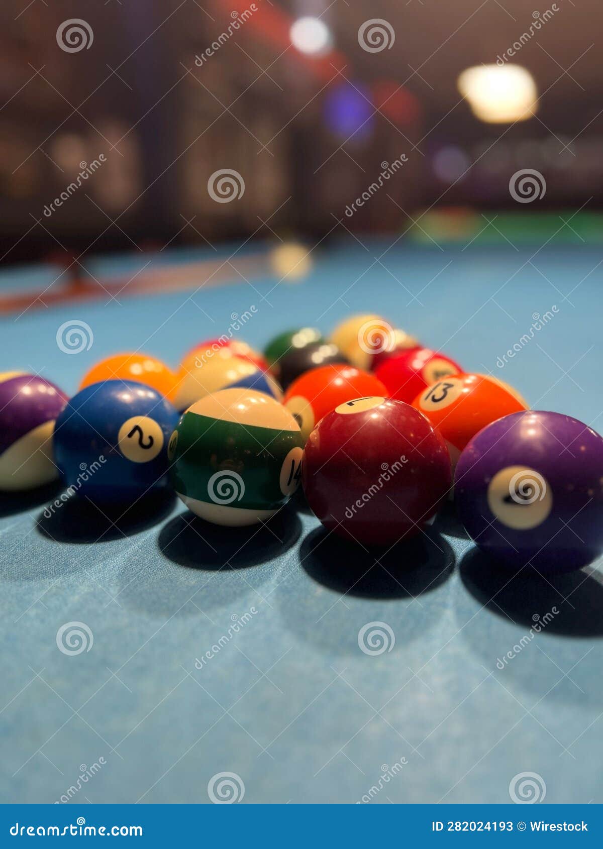 Vertical Closeup of Bowling Balls Arranged in a Triangle Stock ...