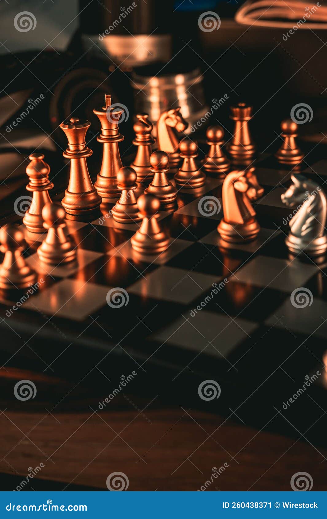 Vertical Closeup of the Chess Pieces on the Board. Stock Image - Image ...