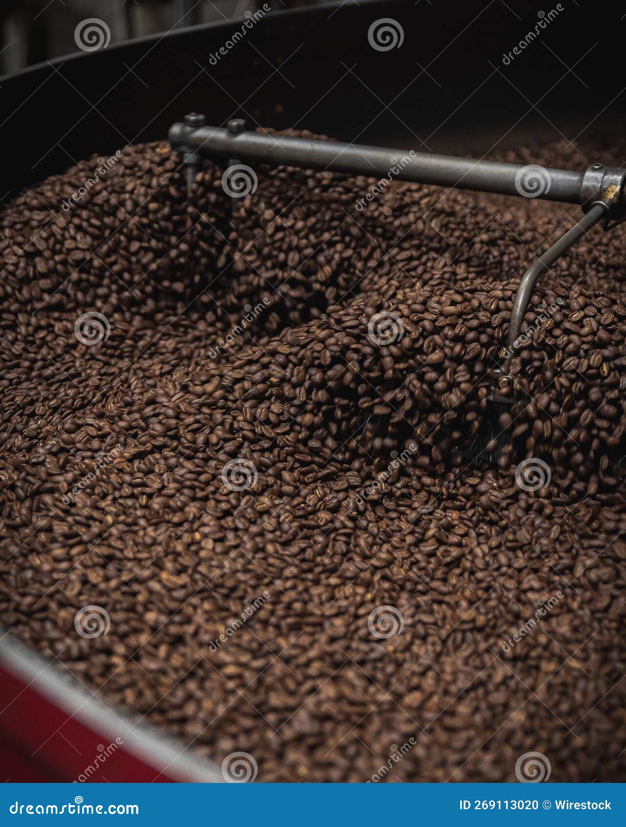 Vertical Closeup of the Coffee Beans in a Coffee Roasting Machine in a ...