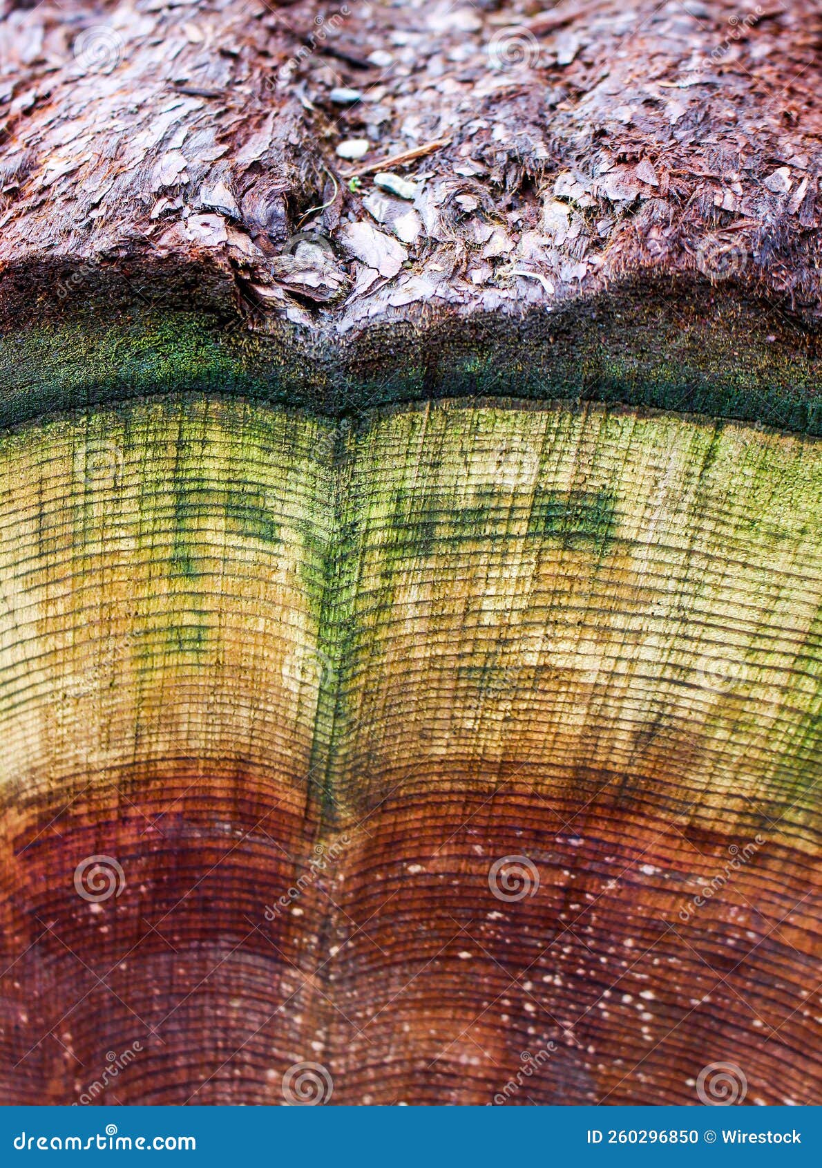 Vertical Closeup of a Colorful Rainbow Layer of a Tree Stock Photo ...