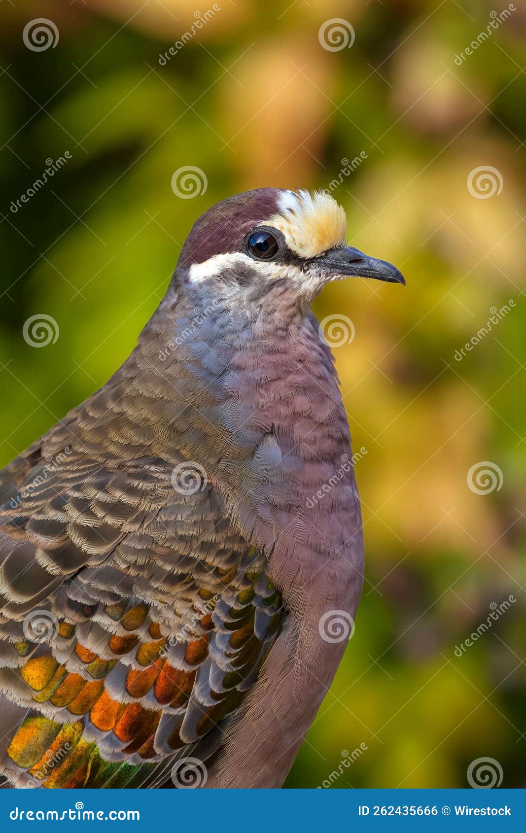 Vertical Closeup of a Common Bronzewing, Phaps Chalcoptera Bird Side ...