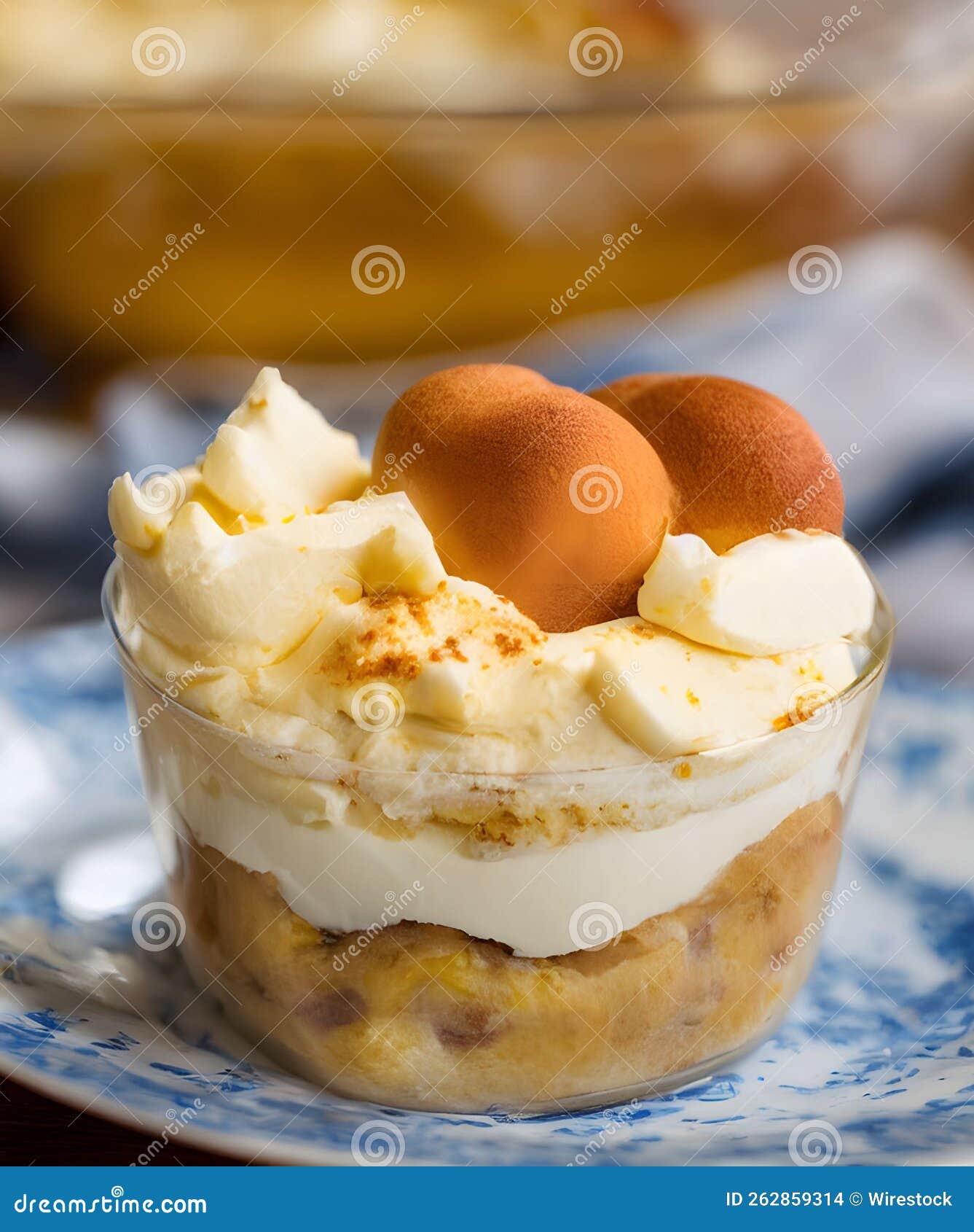 Vertical Closeup 3D Rendering of a Banana Pudding in a Glass Jar on a ...