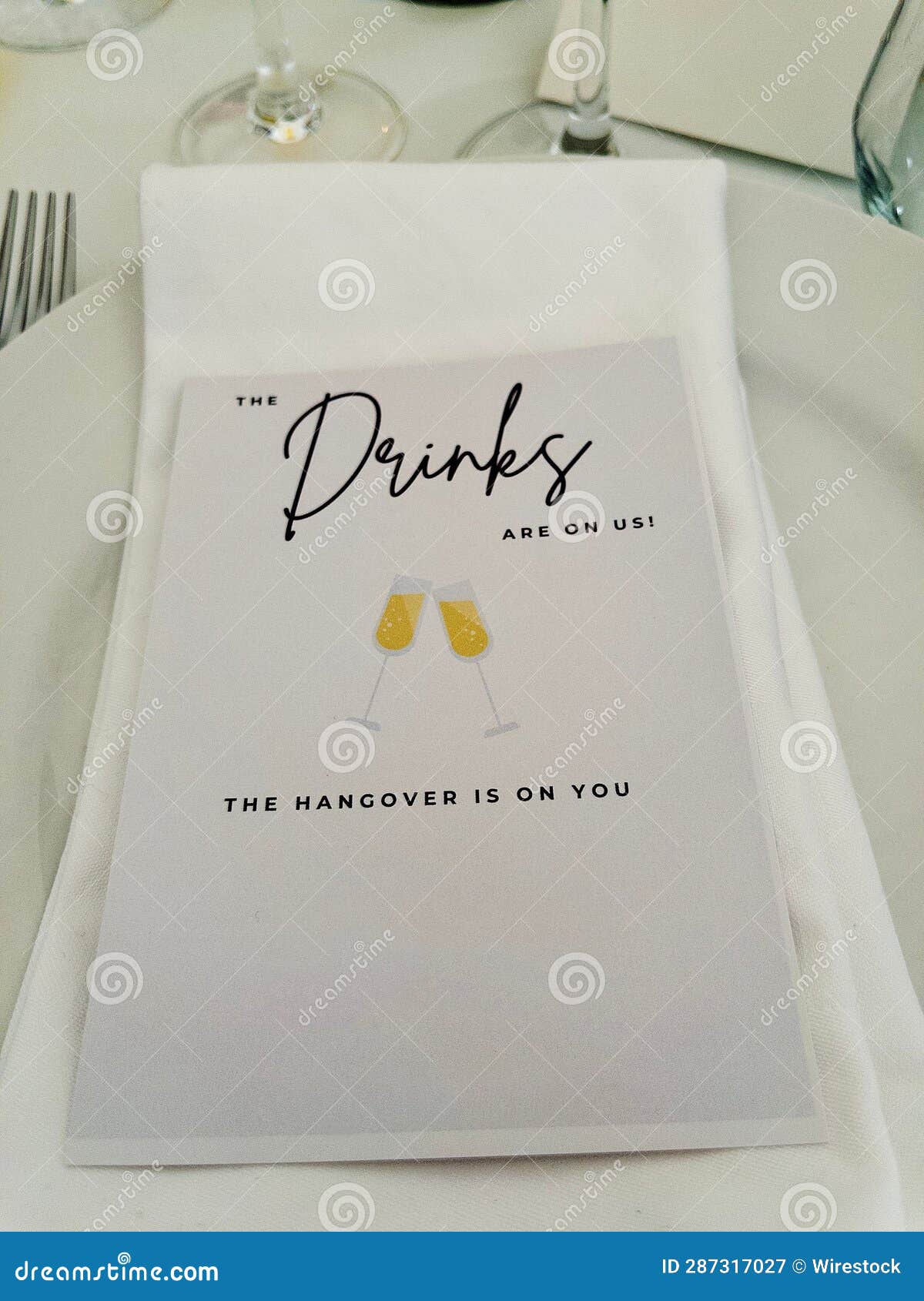 Vertical Closeup of a Drink Menu on the Table for a Wedding Stock Image ...