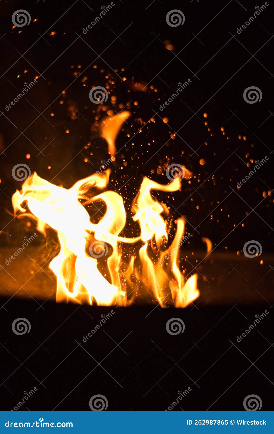 Vertical Closeup of a Fire at Night Stock Image - Image of burn, smoke ...