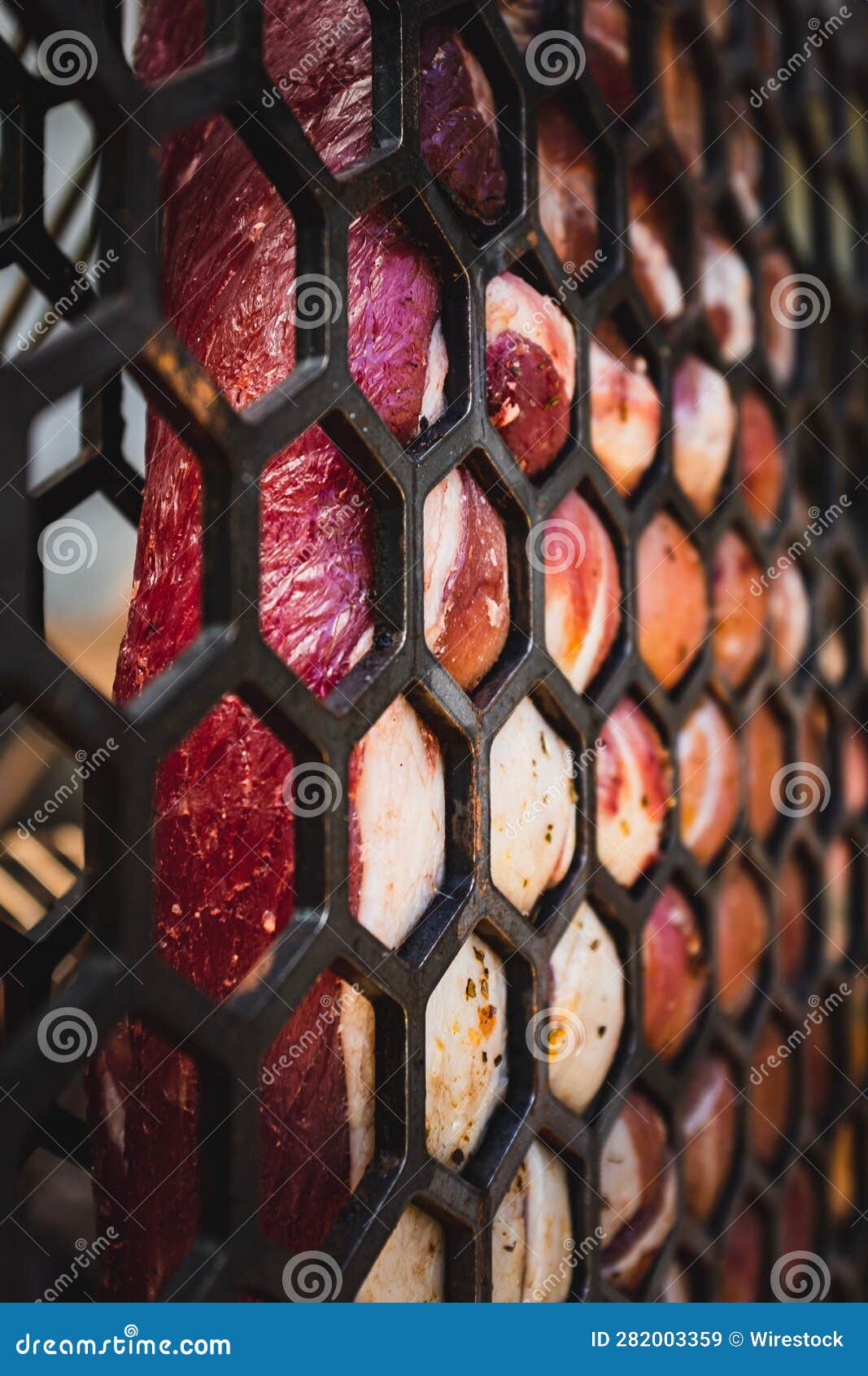 Vertical Closeup of Lamb Ribs in a Grid on an Open-fire Barbecue Stock ...
