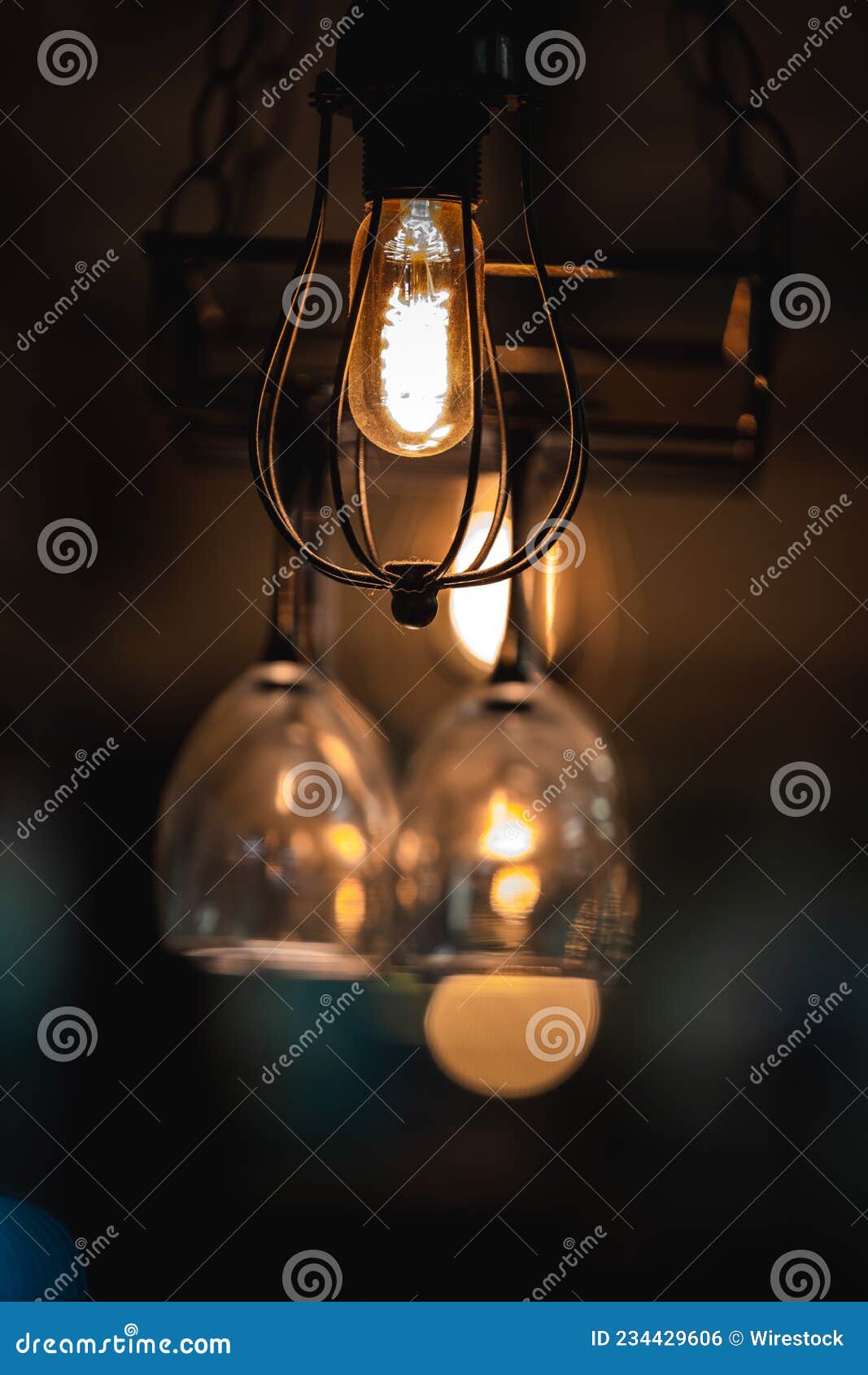 Vertical Closeup of the Light Bulb in the Bar. Stock Photo - Image of ...