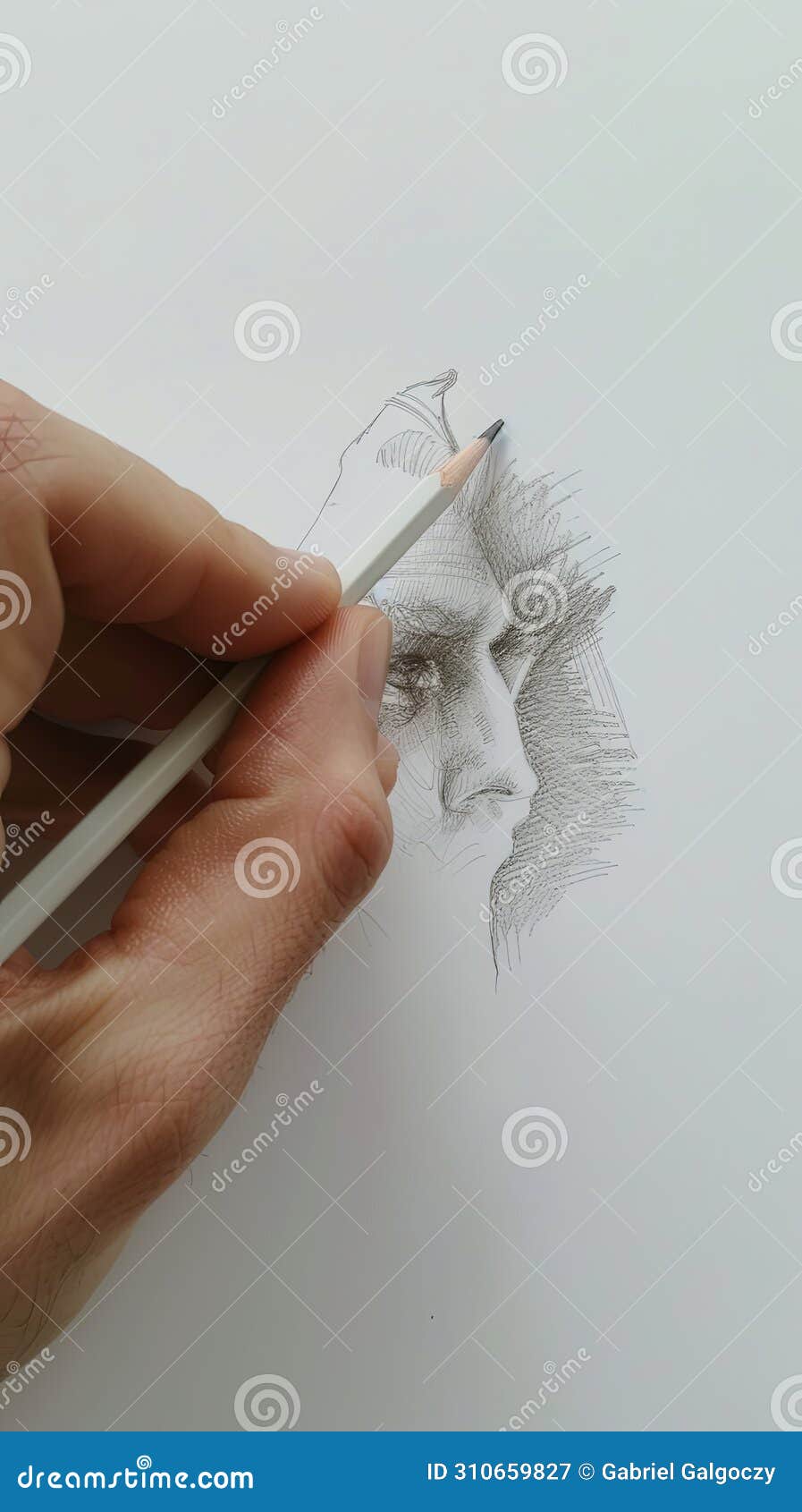 Vertical Closeup Portrait of Hand Drawing with Pencil on White Sheet ... Vertical Closeup Portrait of Hand Drawing with Pencil on White Sheet ...