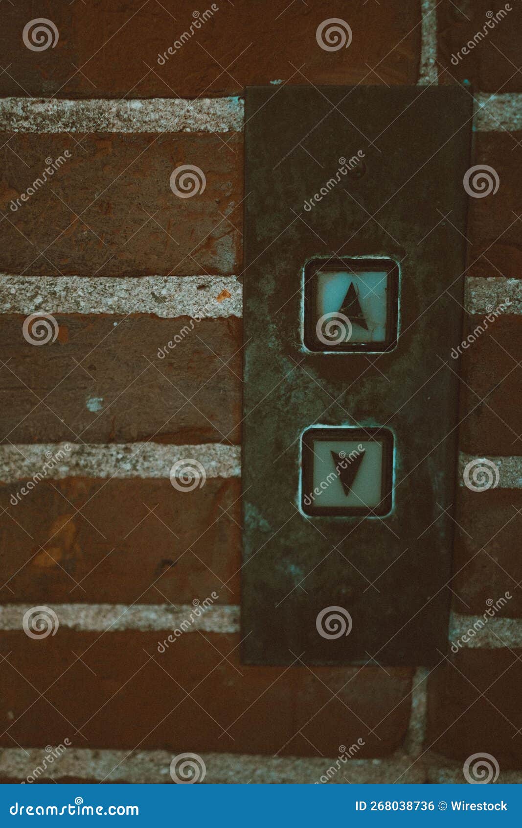 Vertical Closeup of a Rusty Elevator Dispatching Control System with ...