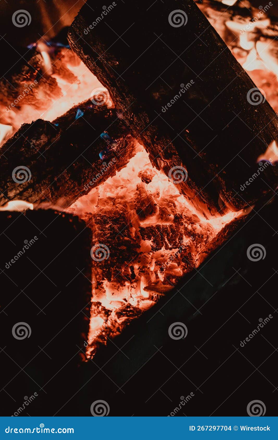 Vertical Closeup Shot of Burning Coal and Wood in a Fire Stock Photo ...