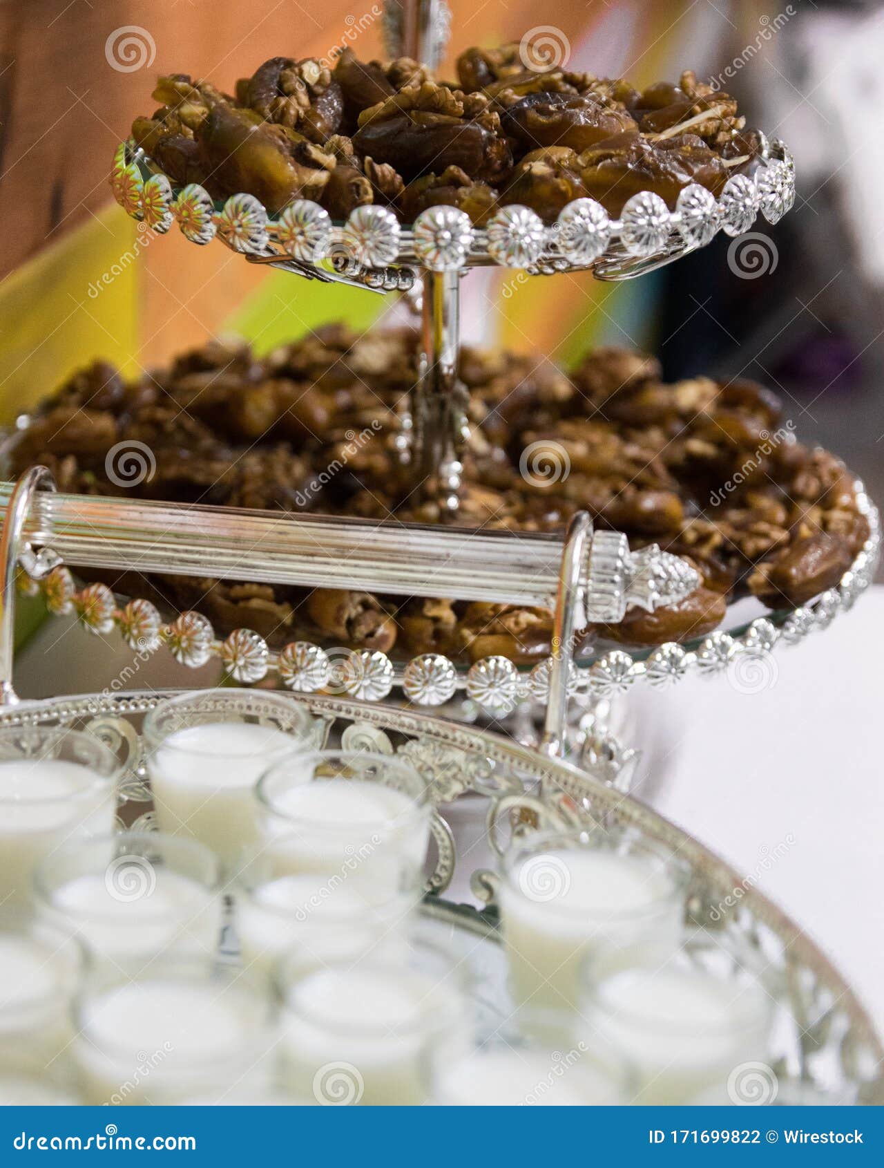 Vertical Closeup Shot of Snacks on a Beautiful Silver Tray Stock Photo ...