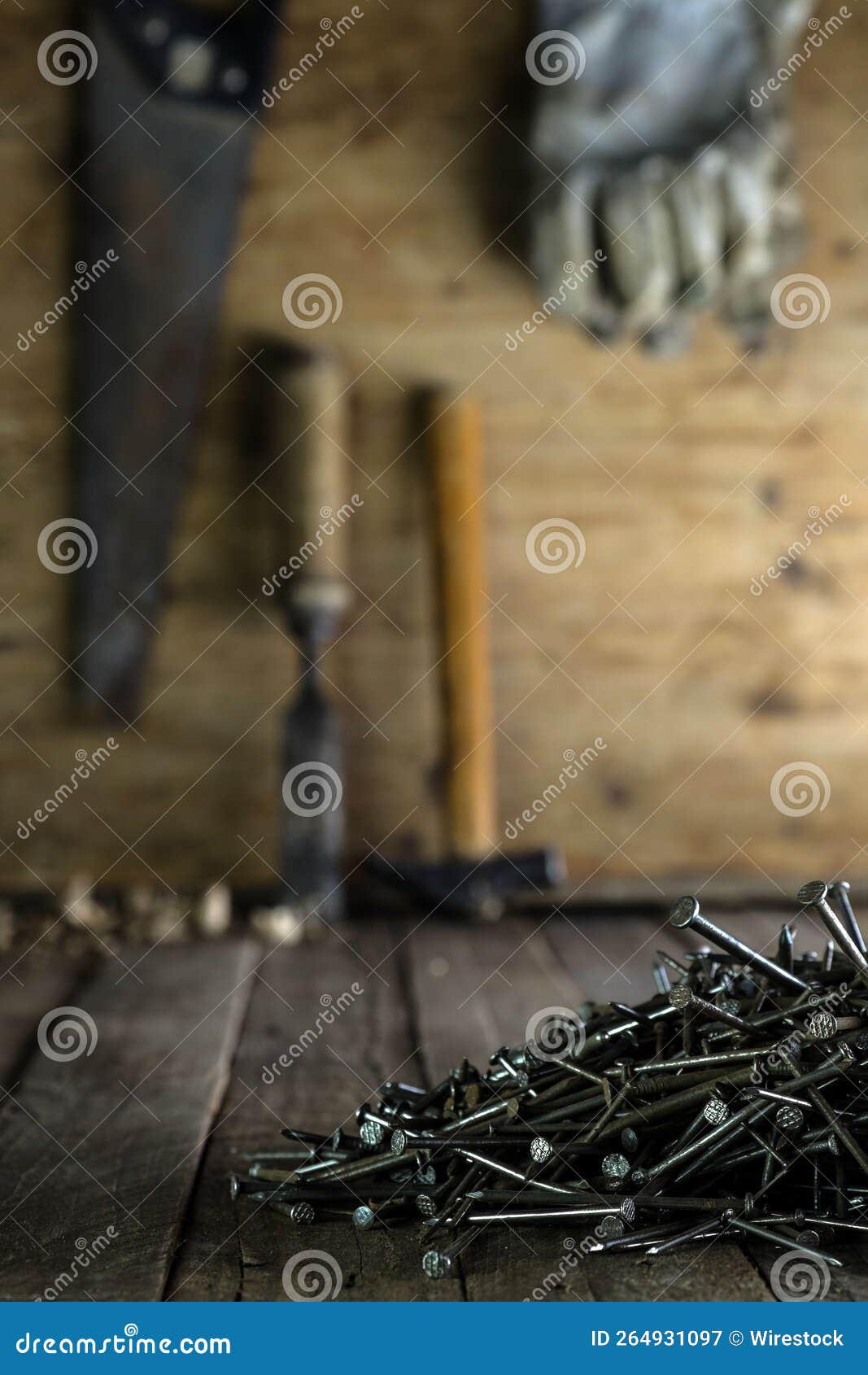 Vertical Closeup Shot of a Stack of Nails on the Wooden Ground Stock ...