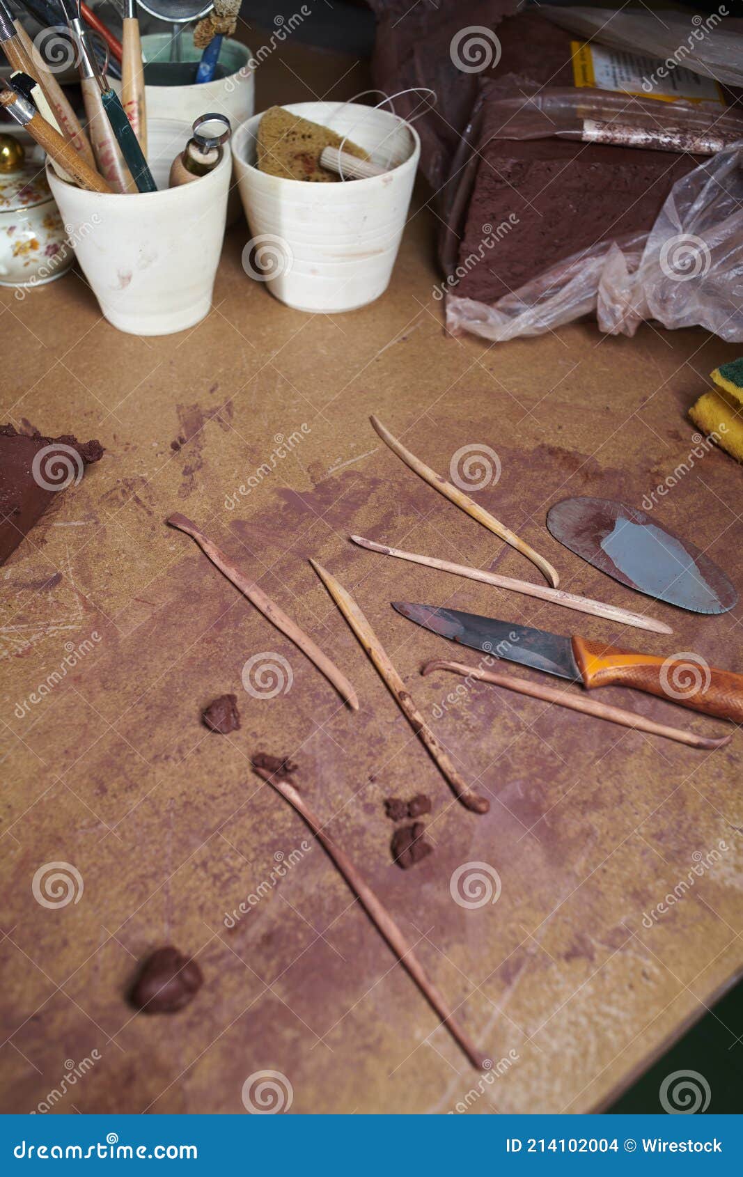 Vertical Closeup Shot of Tools on a Pottery Table Stock Photo - Image ...