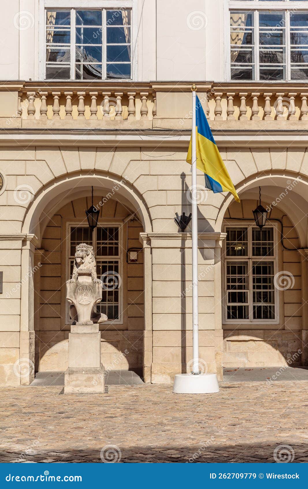 Vertical Closeup of Sunlit German Embassy with the Ukraine Flag Stock ...