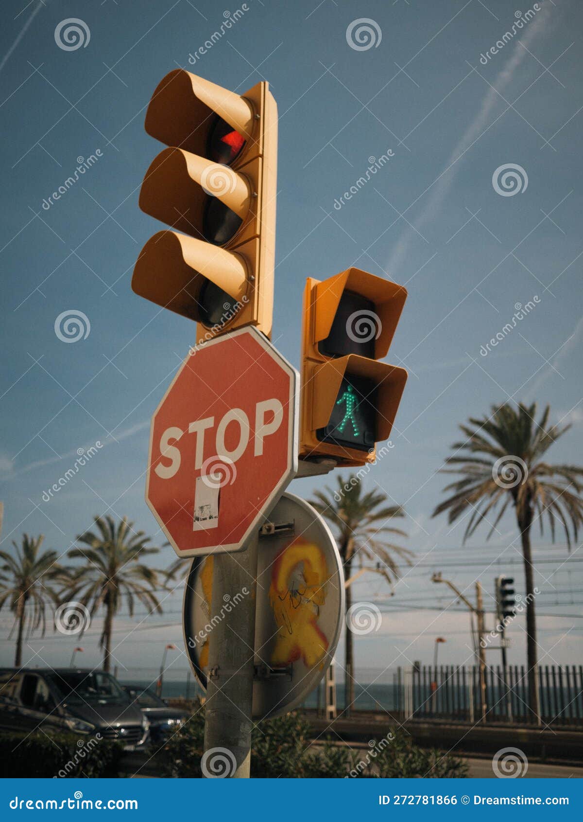 Vertical Closeup of a Traffic Light with a Stop Sign. Stock Photo ...