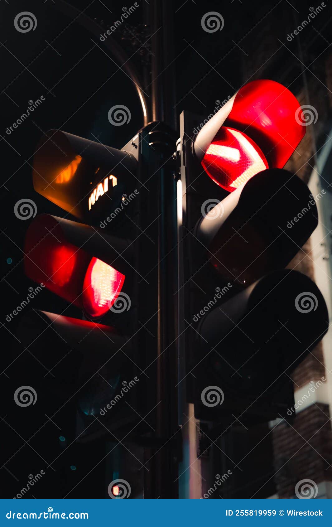 Vertical Closeup of Traffic Lights during Nighttime Stock Image - Image ...