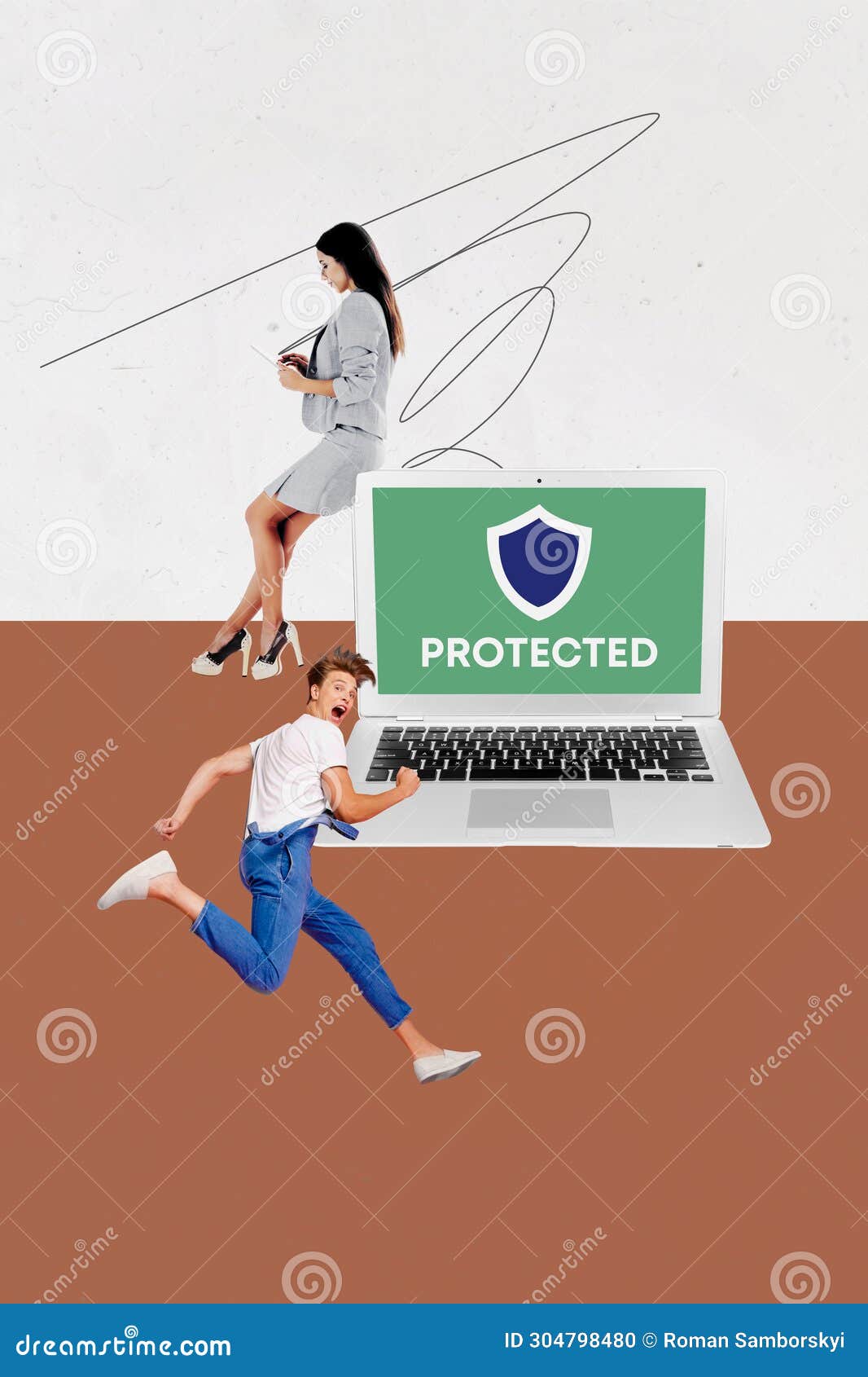 Vertical Collage Computer Web Security Anti Malware Protection Data ...