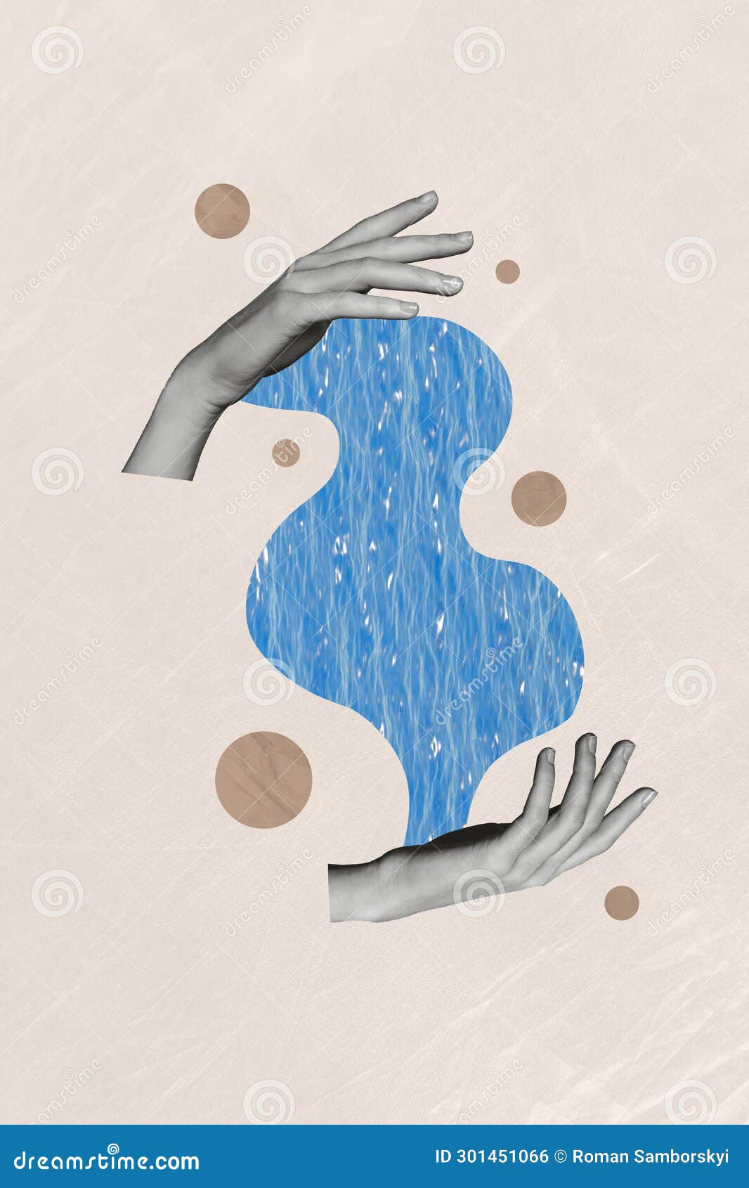Vertical Collage Creative Illustration Retro Effect Two Human Hands ...