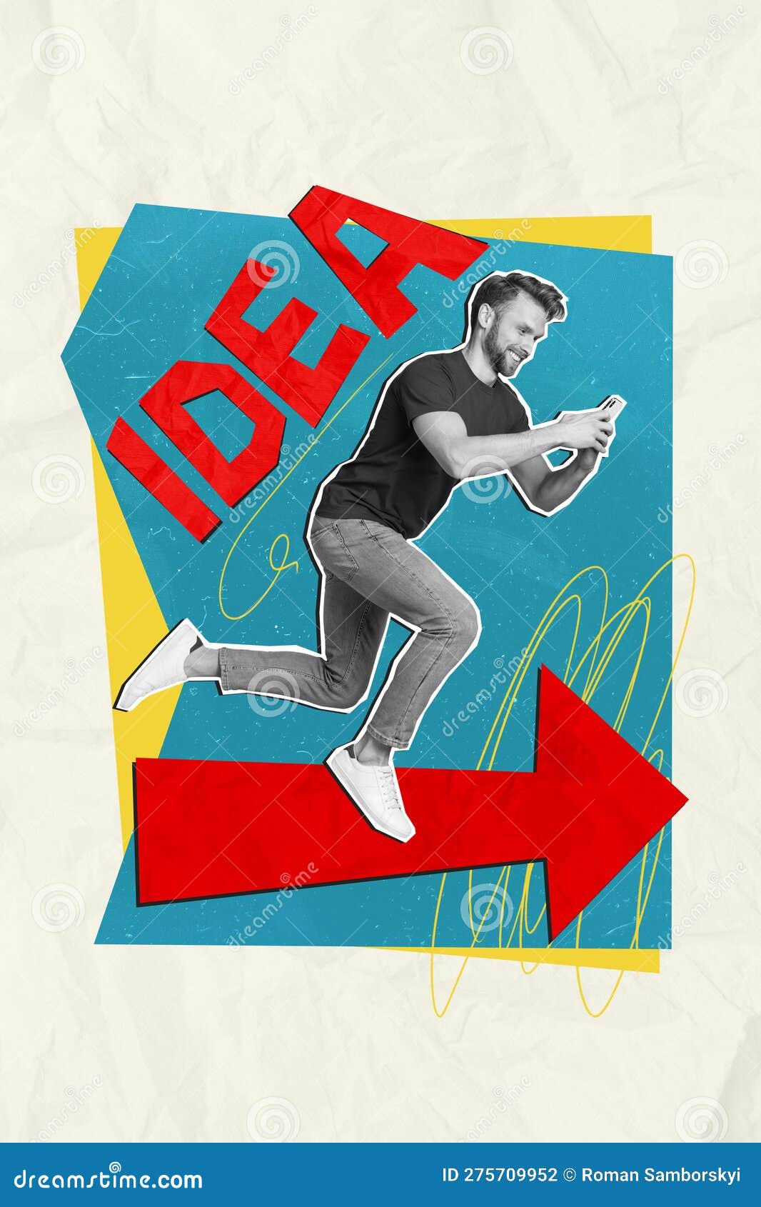 Vertical Collage Drawing Idea Concept Funky Student Guy Hold Telephone ...