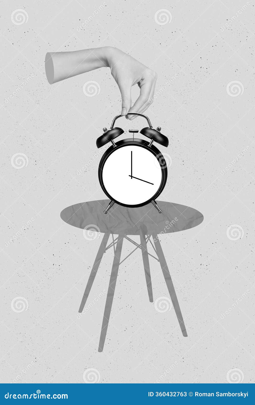 Vertical Collage Image of Arm Fingers Hold Retro Bell Ring Clock ...