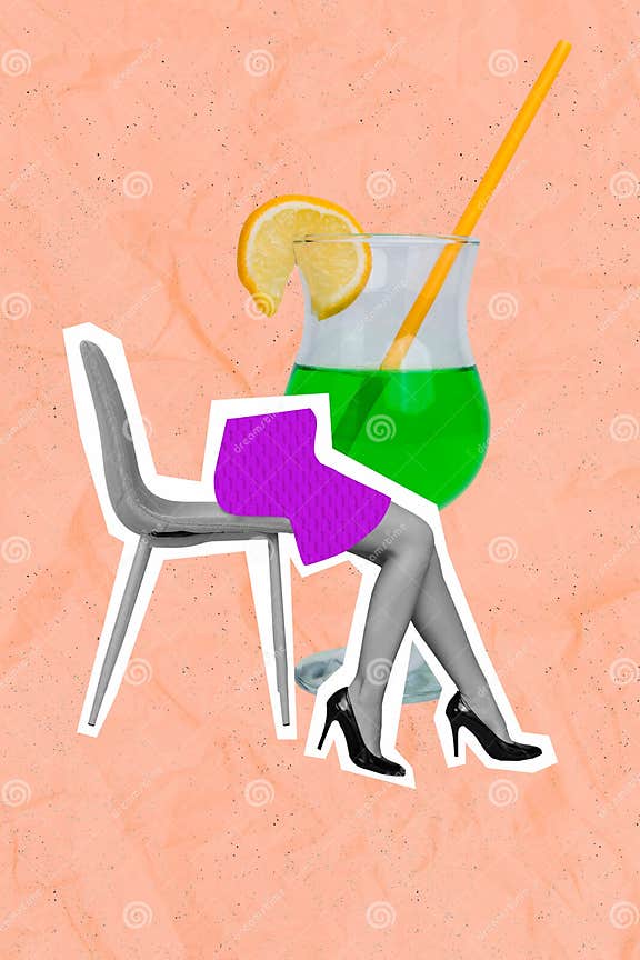 Vertical Collage Image Of Black White Colors Girl Legs Big Alcohol
