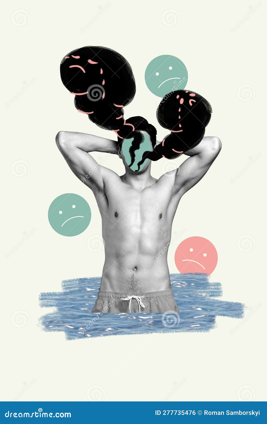 Vertical Collage Image of Black White Colors Unsatisfied Guy Drawing ...