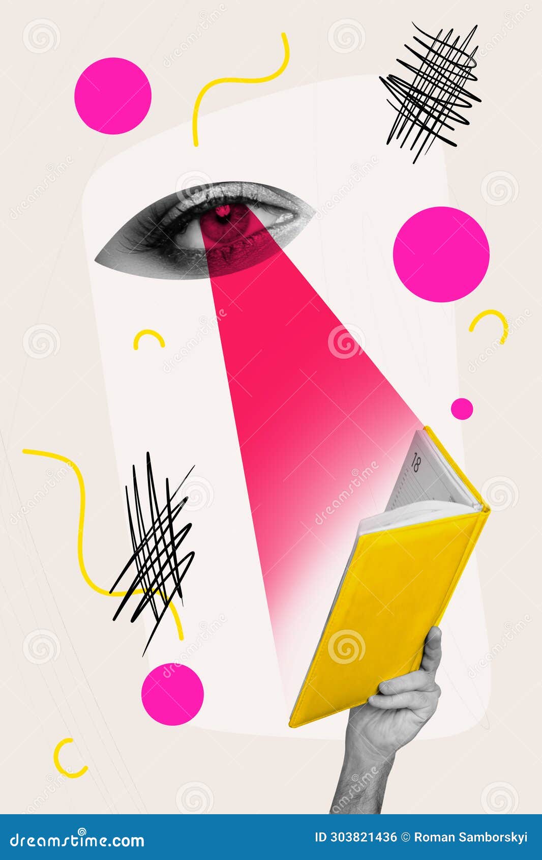 Vertical Collage Image of Black White Effect Arm Hold Opened Diary ...