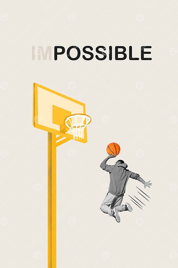 Vertical Collage Image of Black White Effect Guy Jumping Throw Ball ...