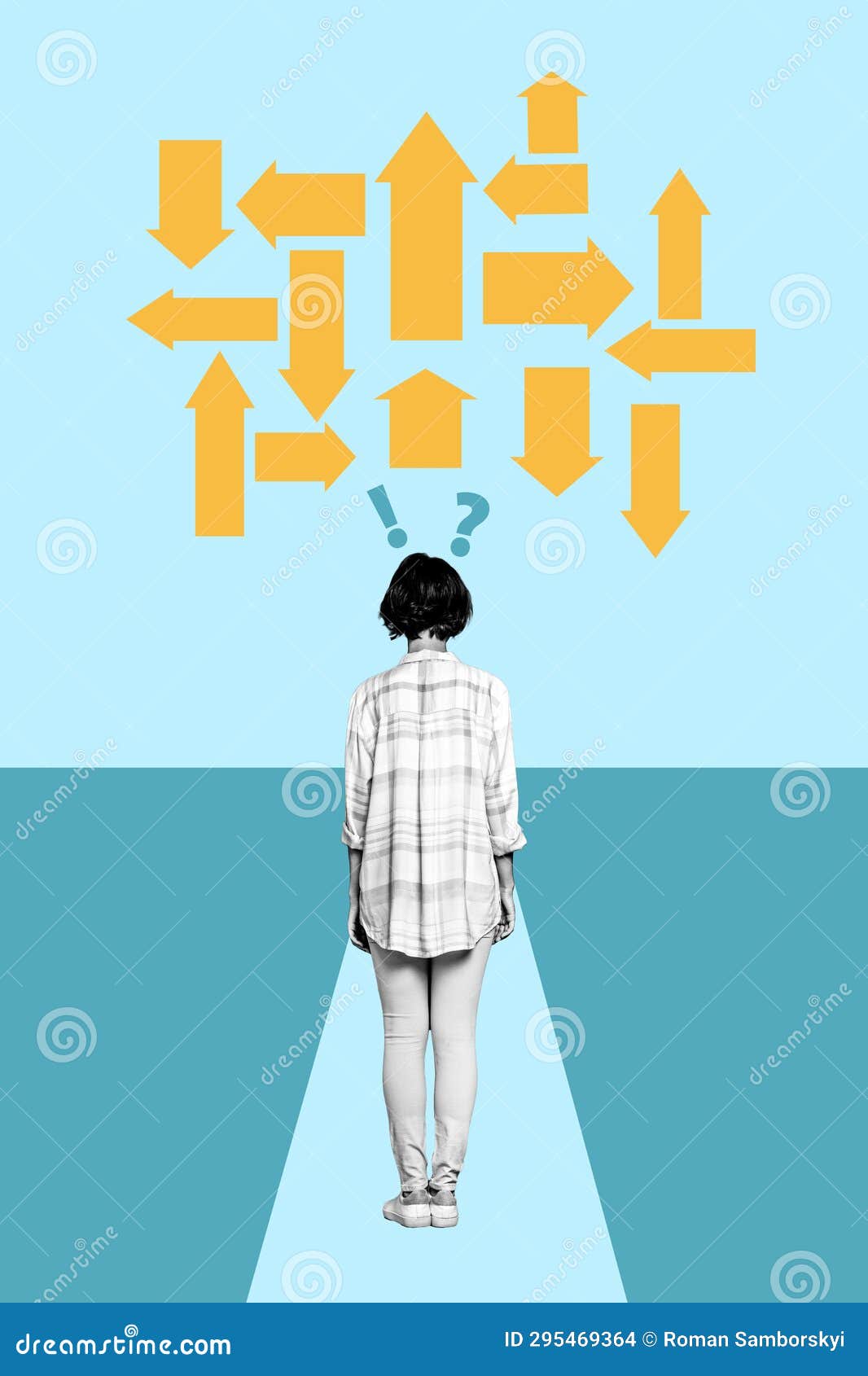 Vertical Collage Image of Black White Effect Minded Girl Question ...