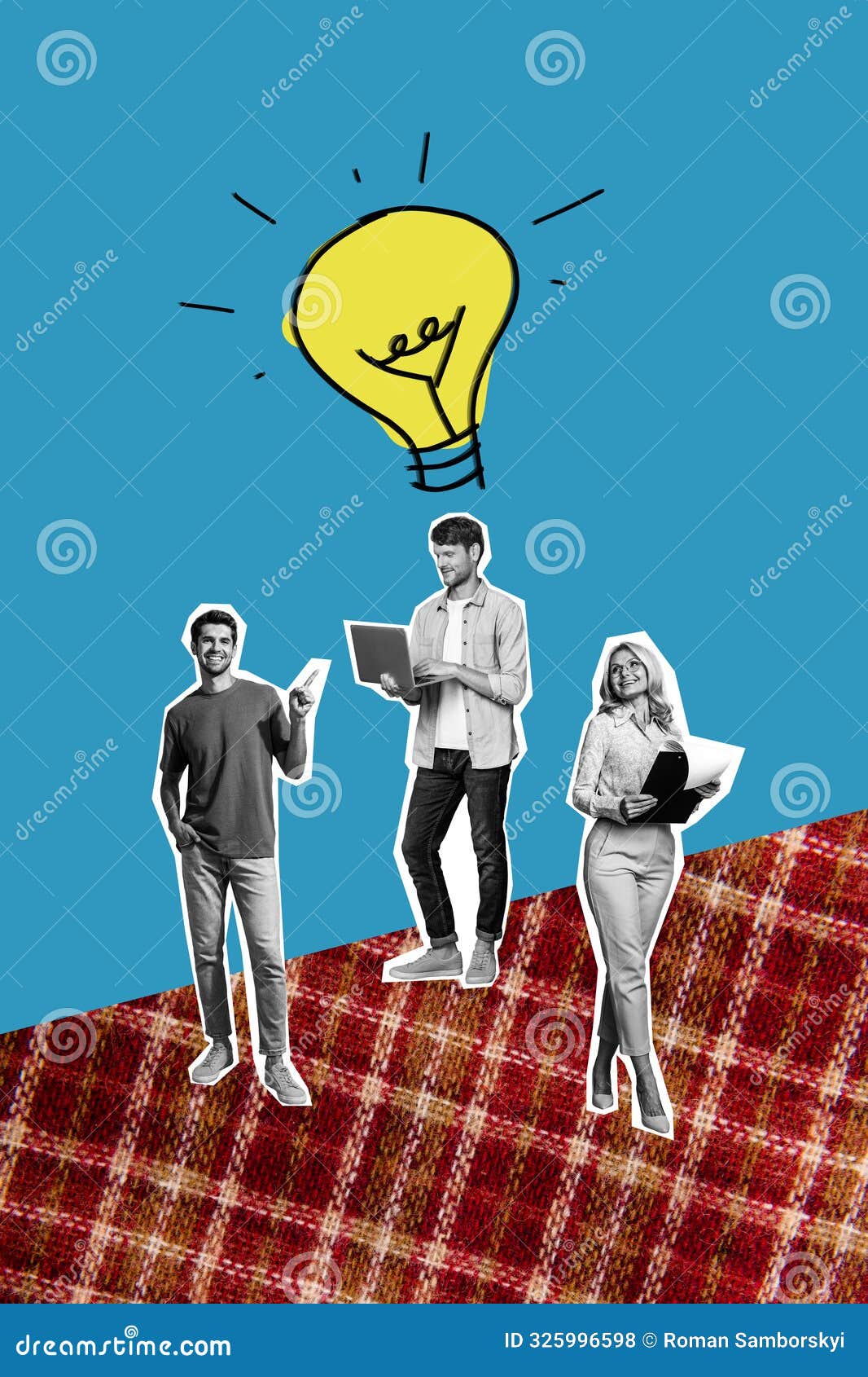 Vertical Collage Image Businesspeople Lightbulb Eureka Solution Smart ...