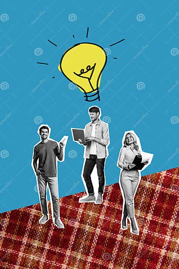 Vertical Collage Image Businesspeople Lightbulb Eureka Solution Smart ...