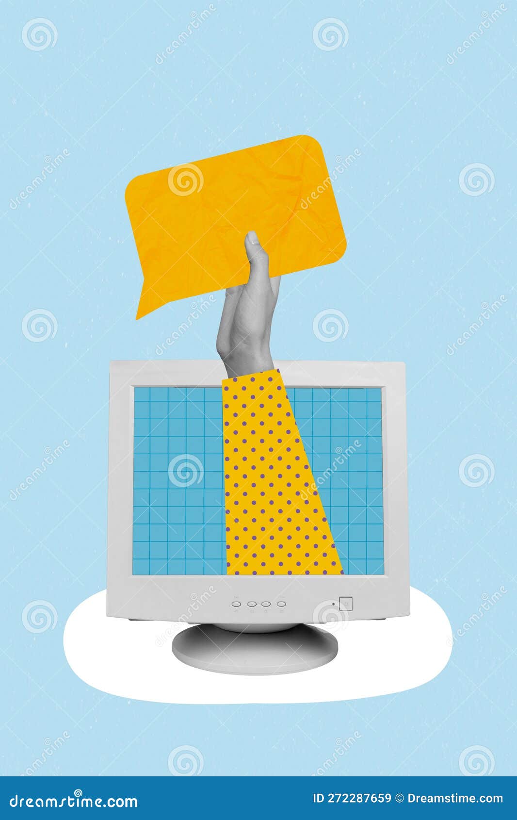 Vertical Collage Image Hand Hold Big Income Sms Cloud Out of Retro ...