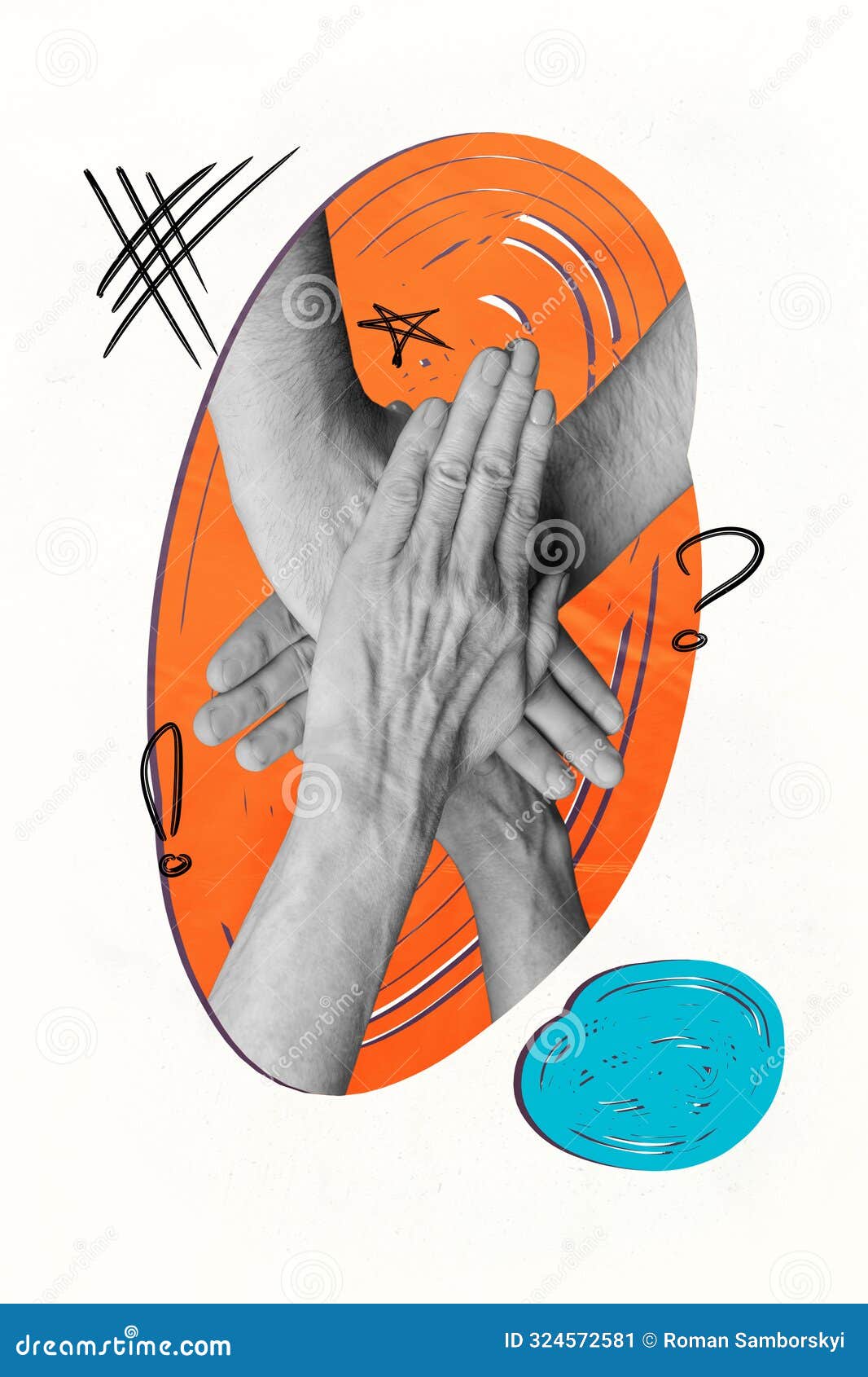 Vertical Collage Image Human Hands Body Fragment Support Gesture Put ...