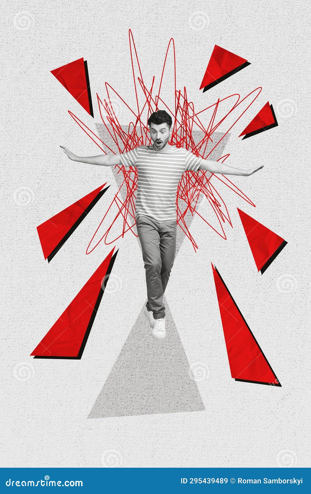 Vertical Collage Image of Impressed Black White Effect Guy Worried ...