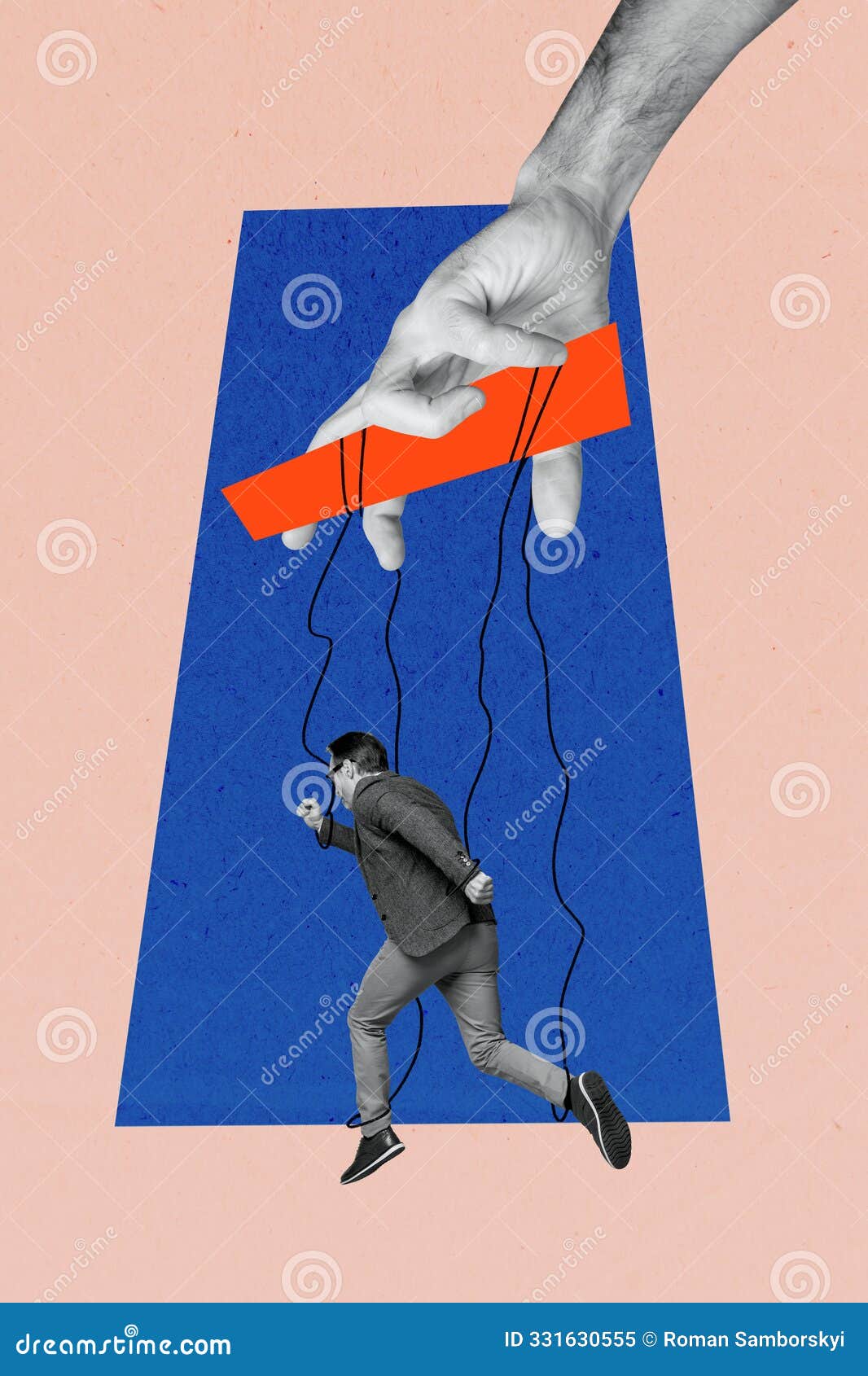 Vertical Collage Image Runner Businessman Strings Connected ...