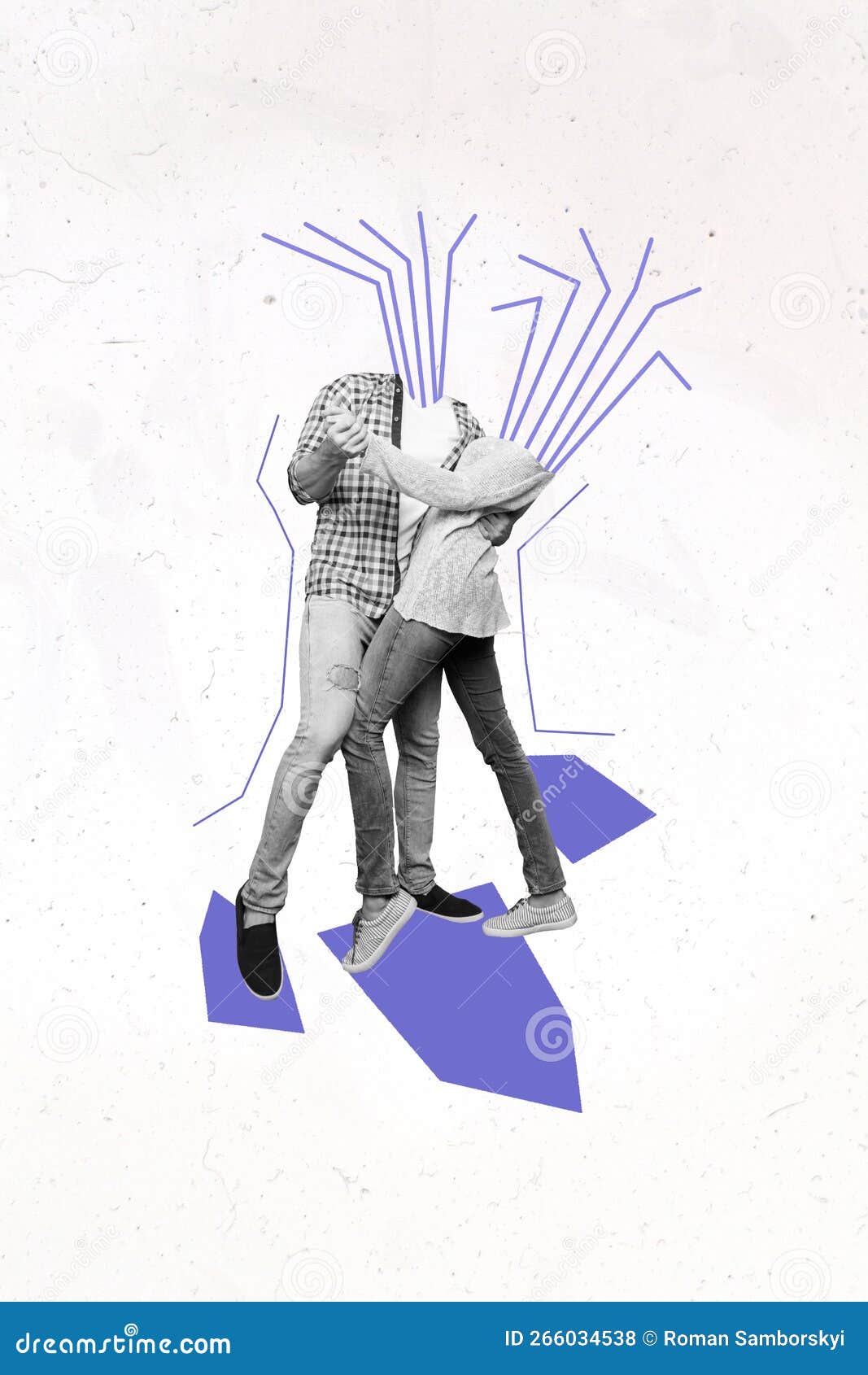Vertical Collage Image of Two Black White Effect Headless People Hug ...