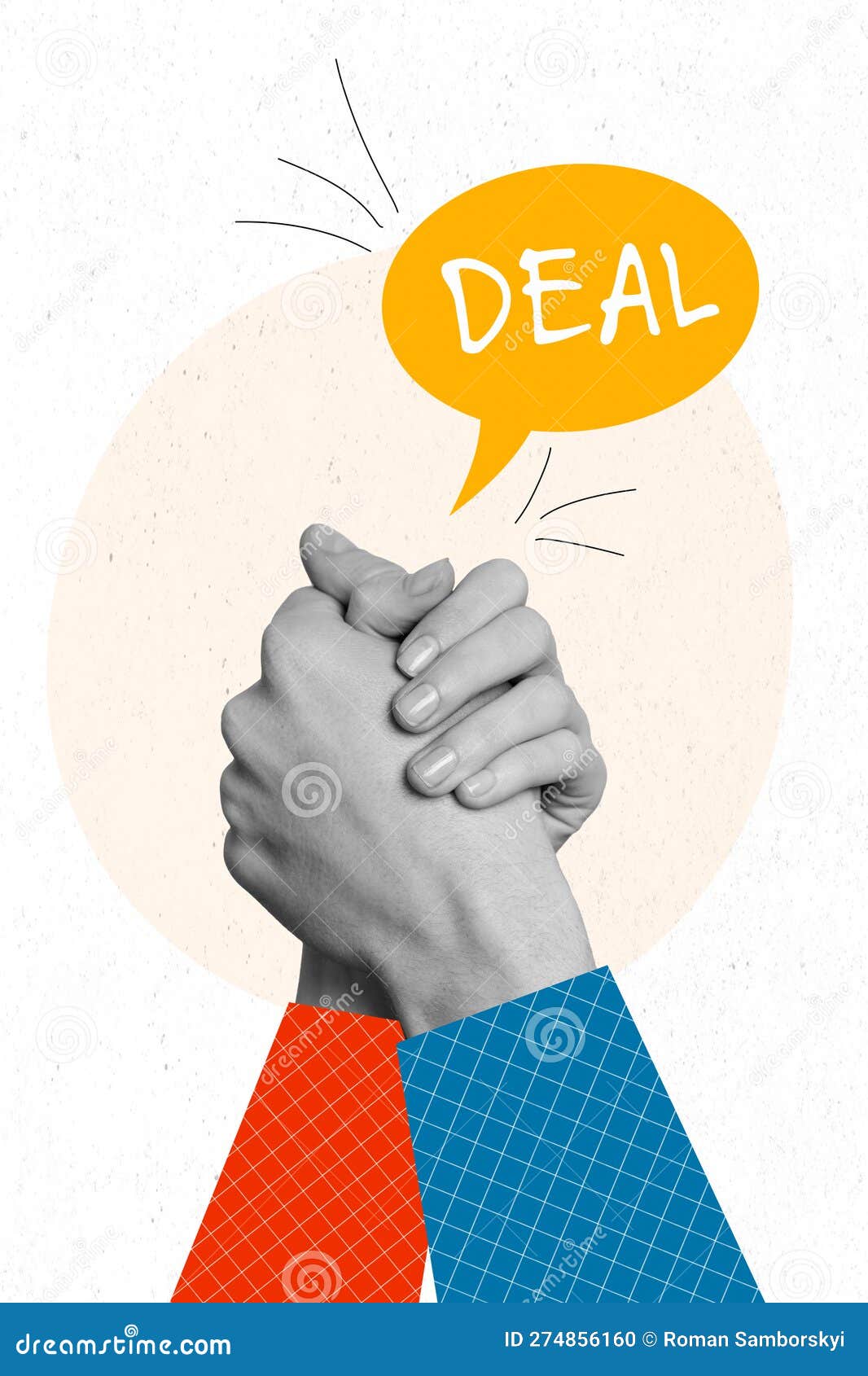 Vertical Collage Image of Two Black White Effect People Arms Handshake ...