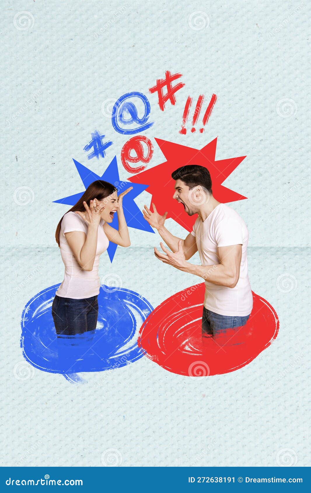 Vertical Collage Image of Two Displeased Angry Partners Shouting ...