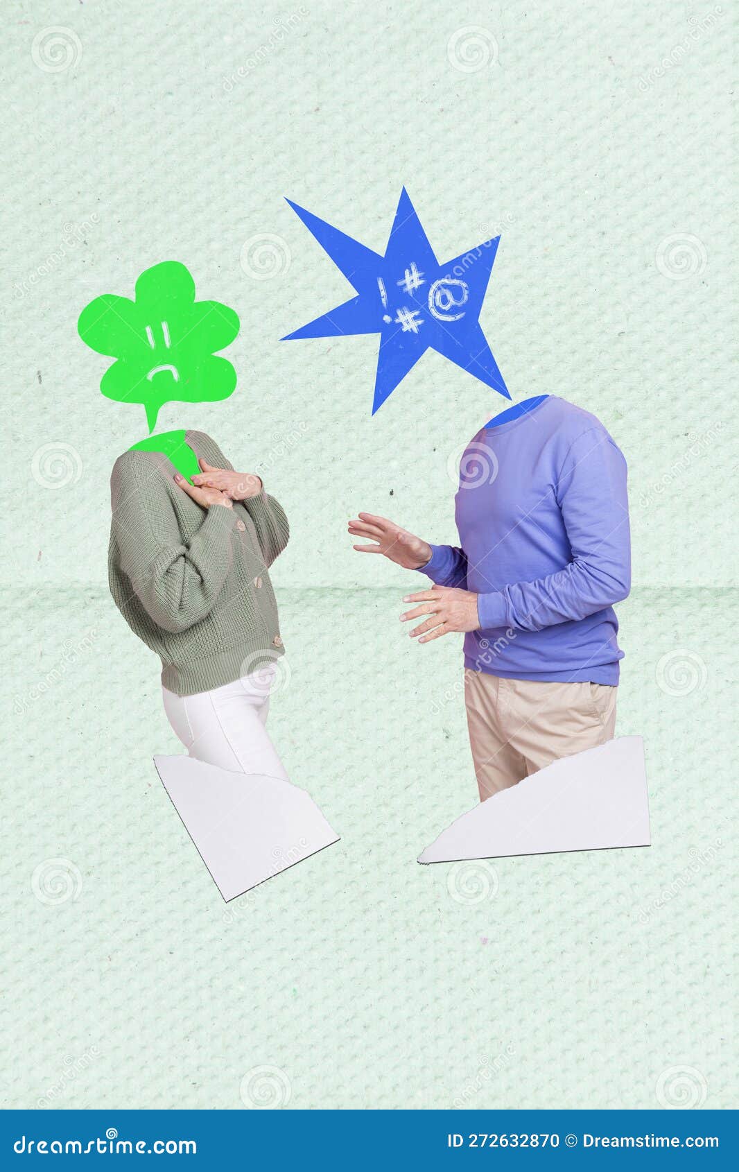 Vertical Collage Image of Two Headless People Communicate Fight ...