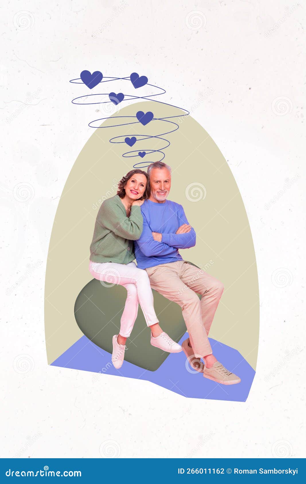 Vertical Collage Image of Two Idyllic Aged People Cuddle Drawing Hearts ...