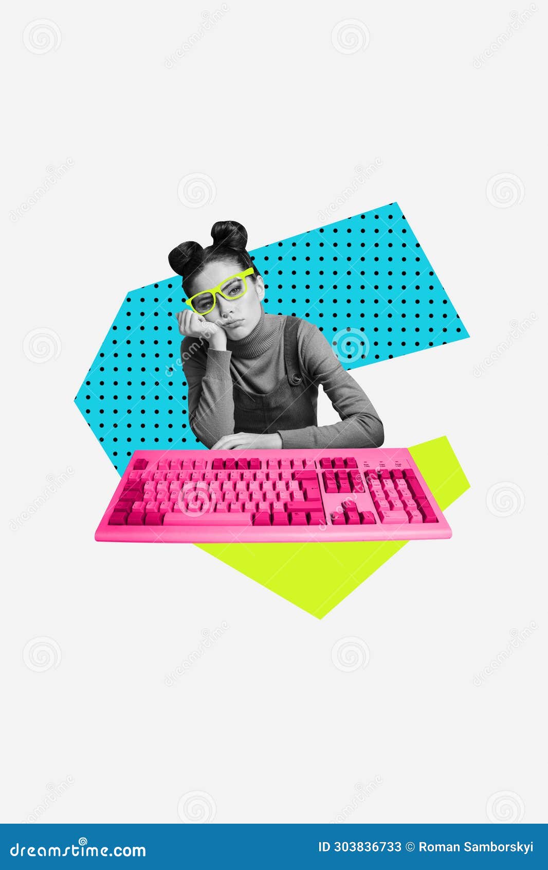 Vertical Collage Image of Unsatisfied Bored Black White Effect Girl ...